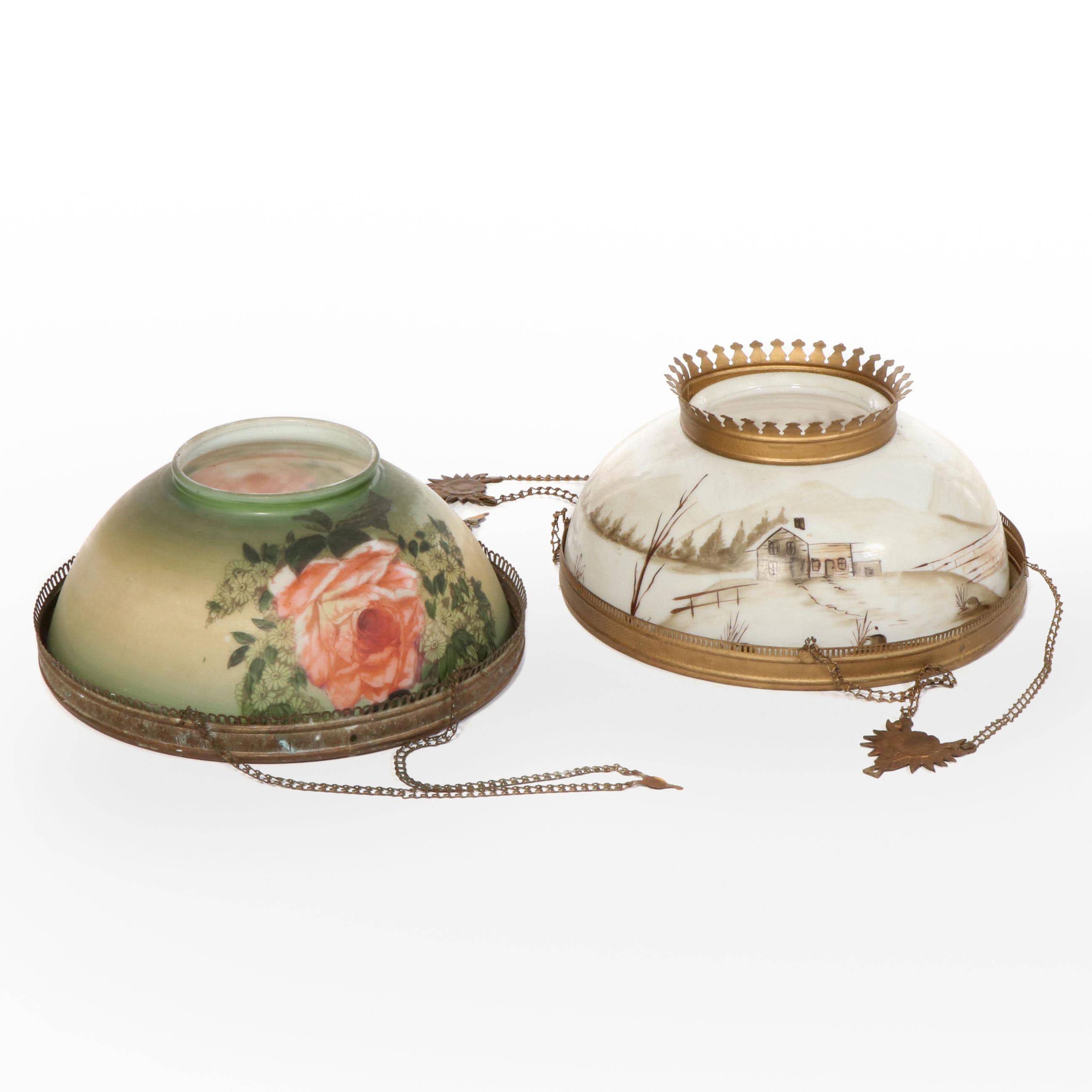 Hand-Painted Glass Parlor Pull Down Lamp Shades | EBTH