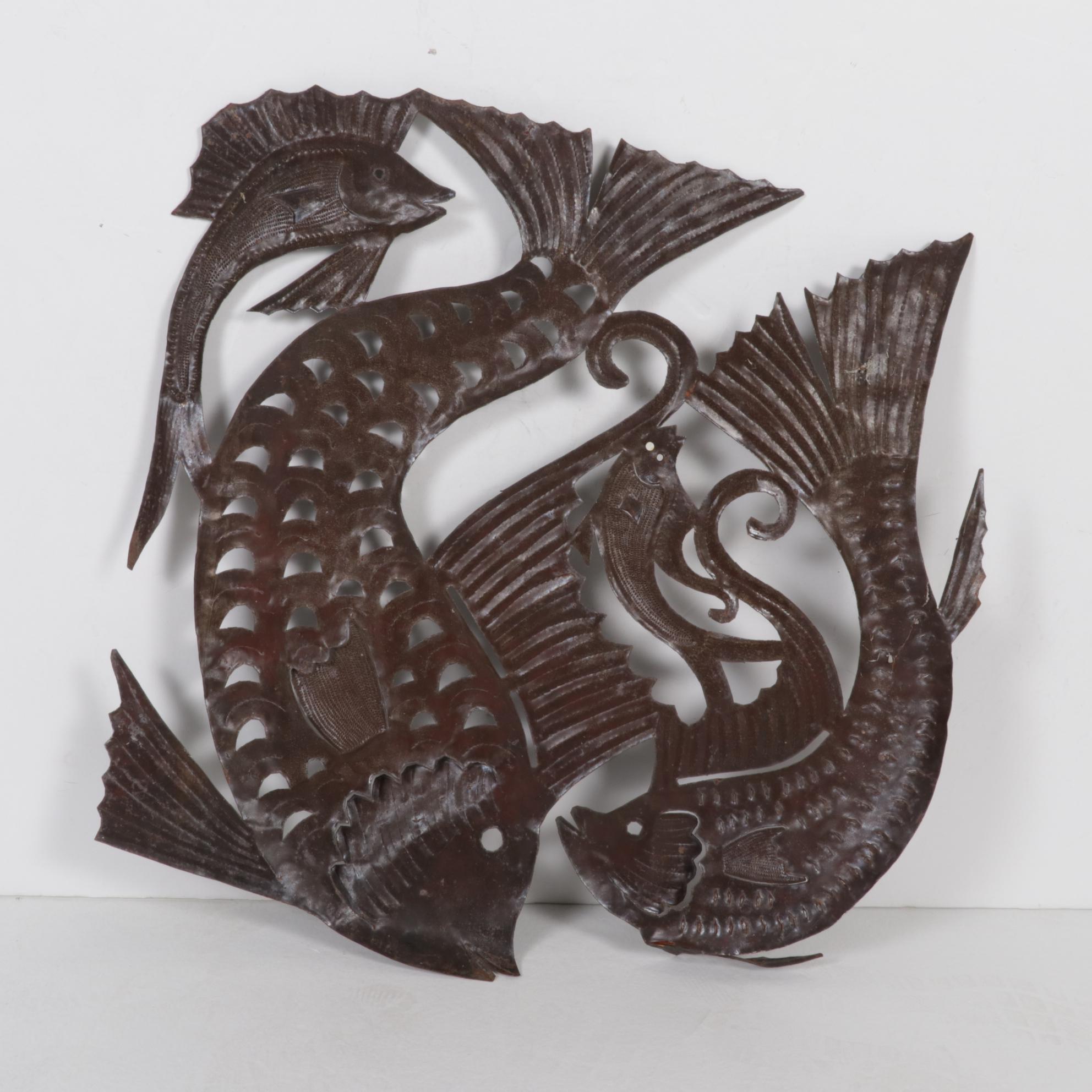 Julio Balan Haitian Metal Relief Sculpture of Swimming Fish | EBTH