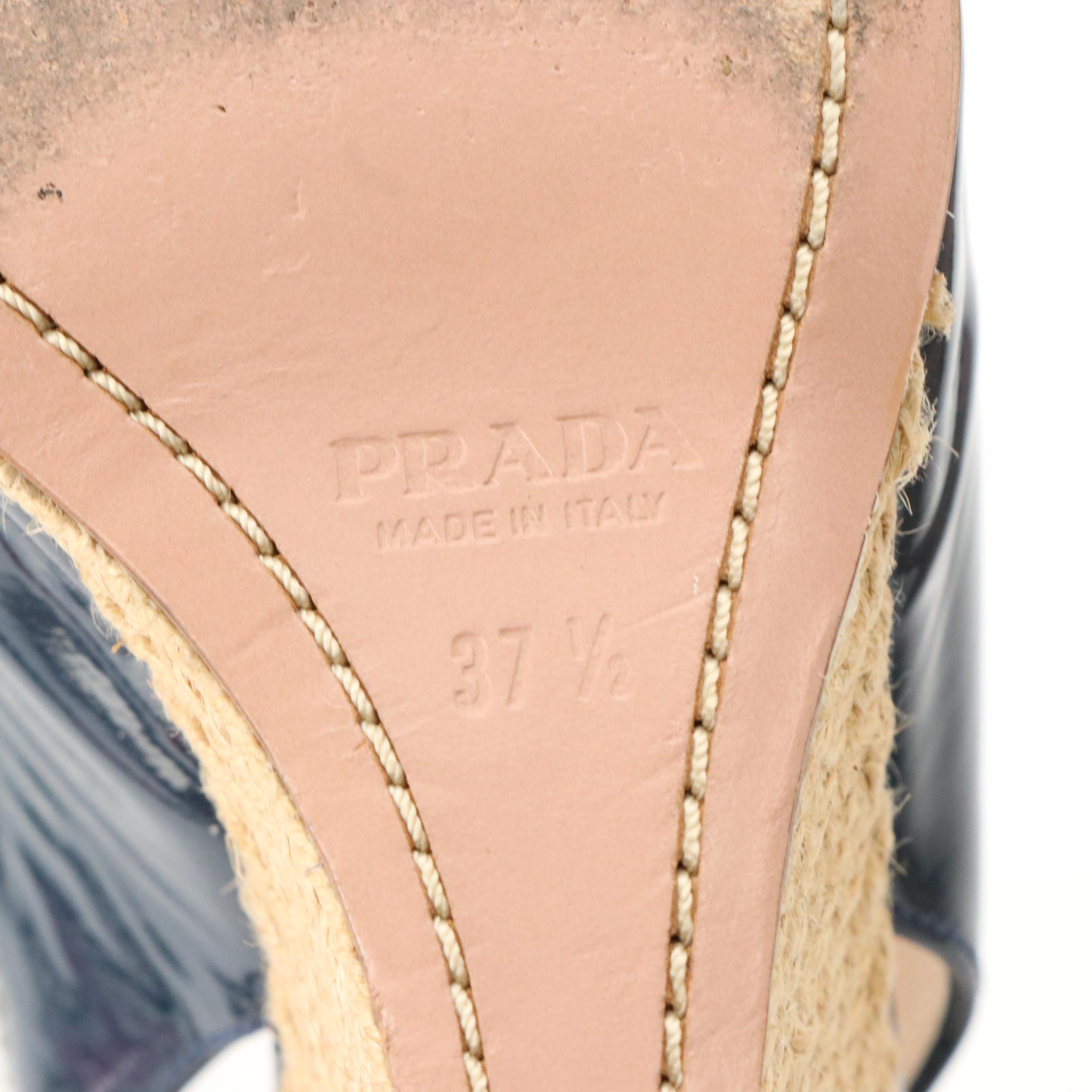 Prada Patent Leather Open-Toe Espadrille Wedge Slingbacks with Contrast ...