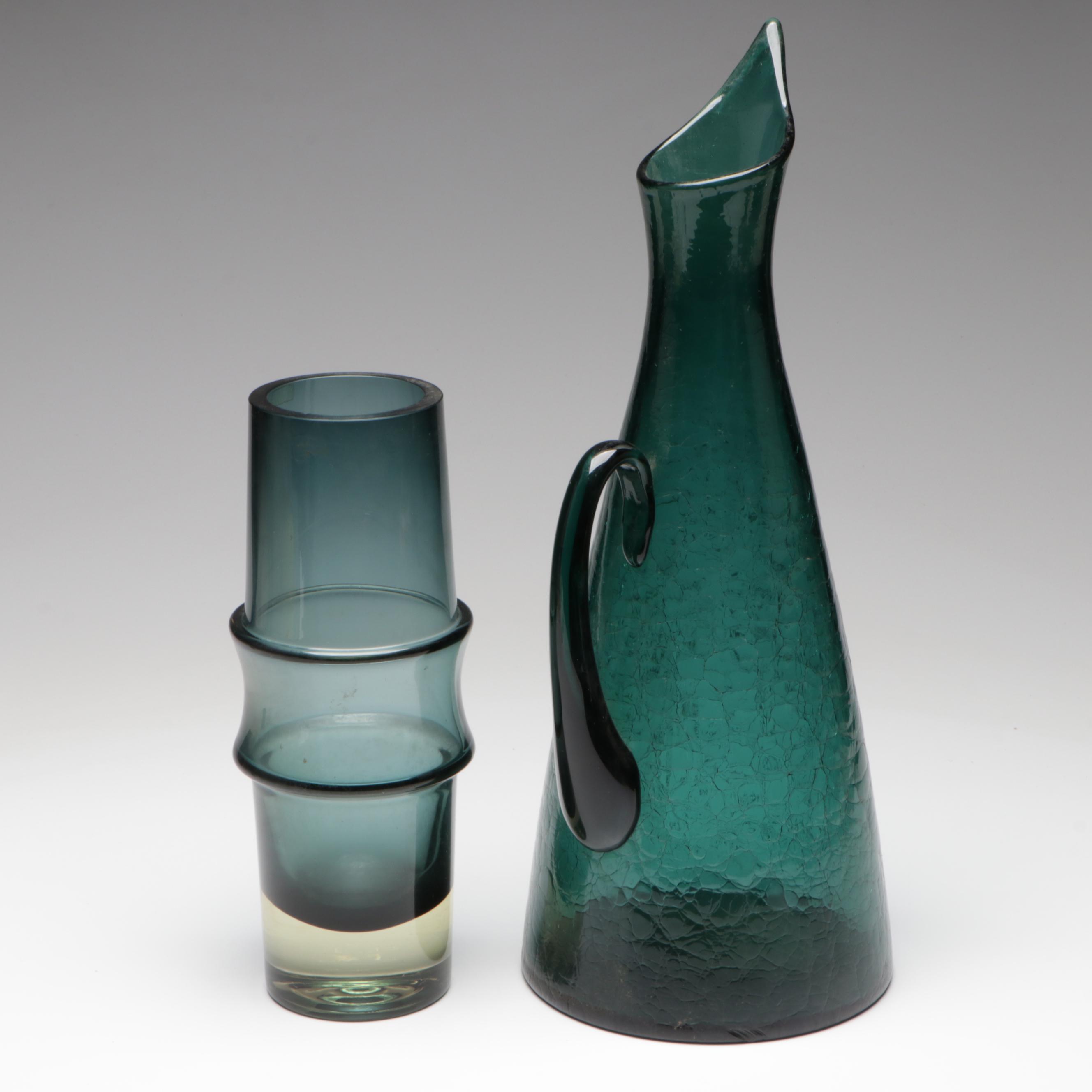 Tamara Aladin for Riihimaen Lasi Glass Vase with Blenko Crackle Glass ...