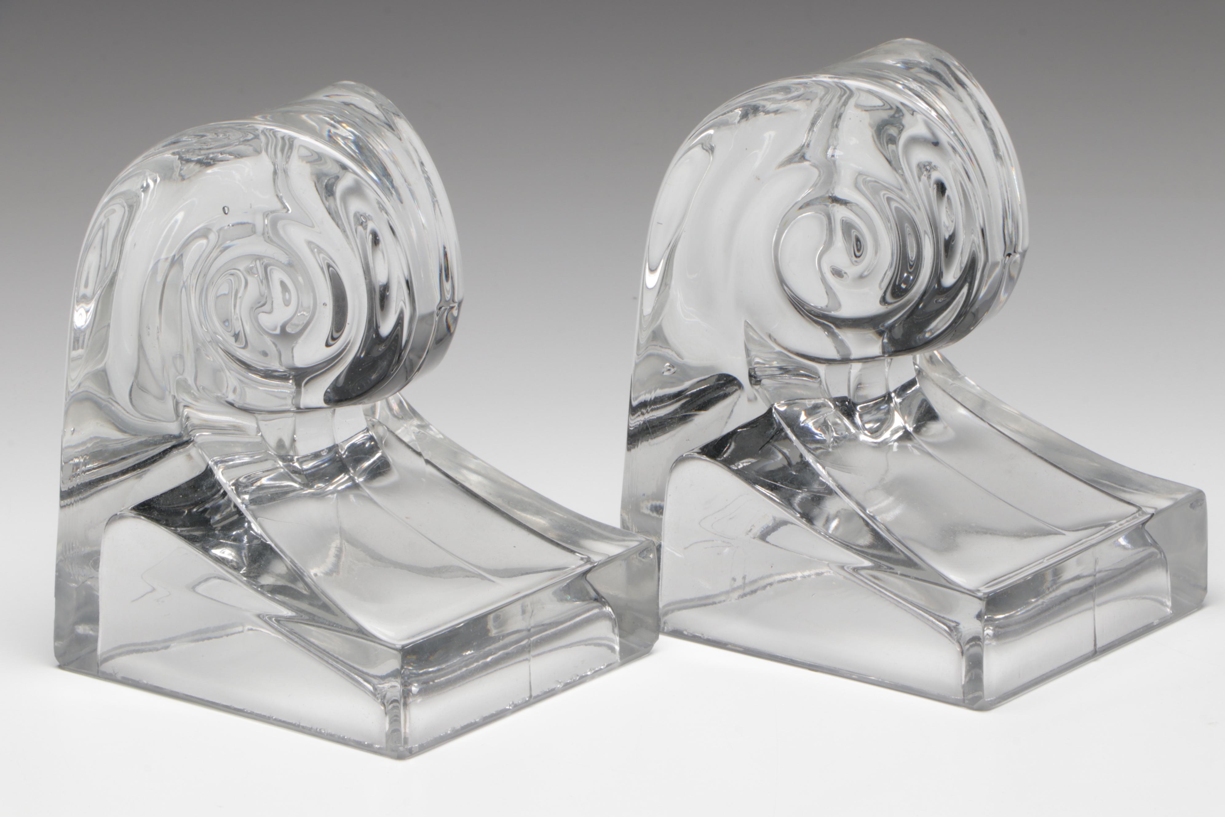 Art Deco Style Glass Scroll Bookends with Gemstone Globe Bookends | EBTH