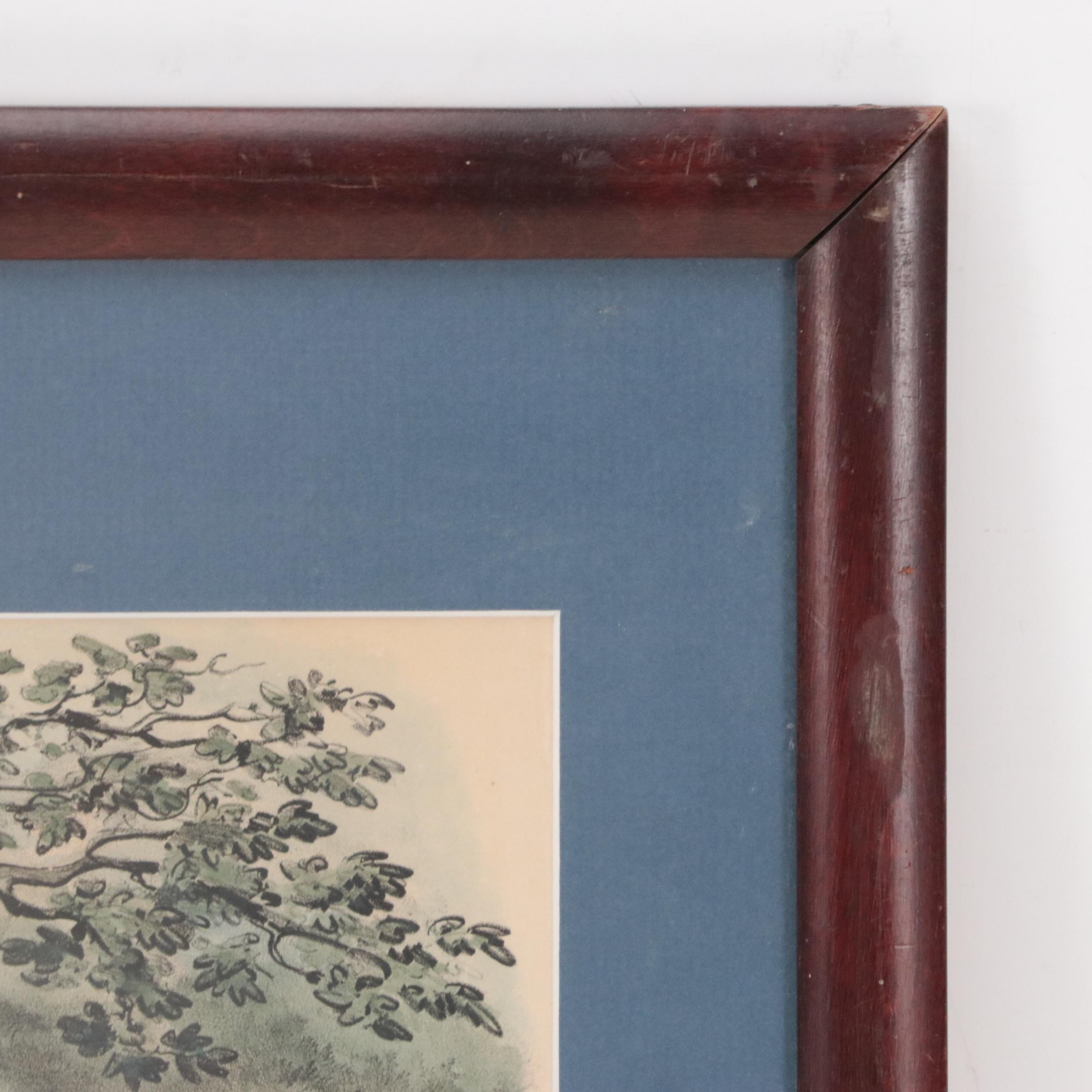 Currier & Ives Hand-Colored Lithograph After Worth "A Bare Chance ...