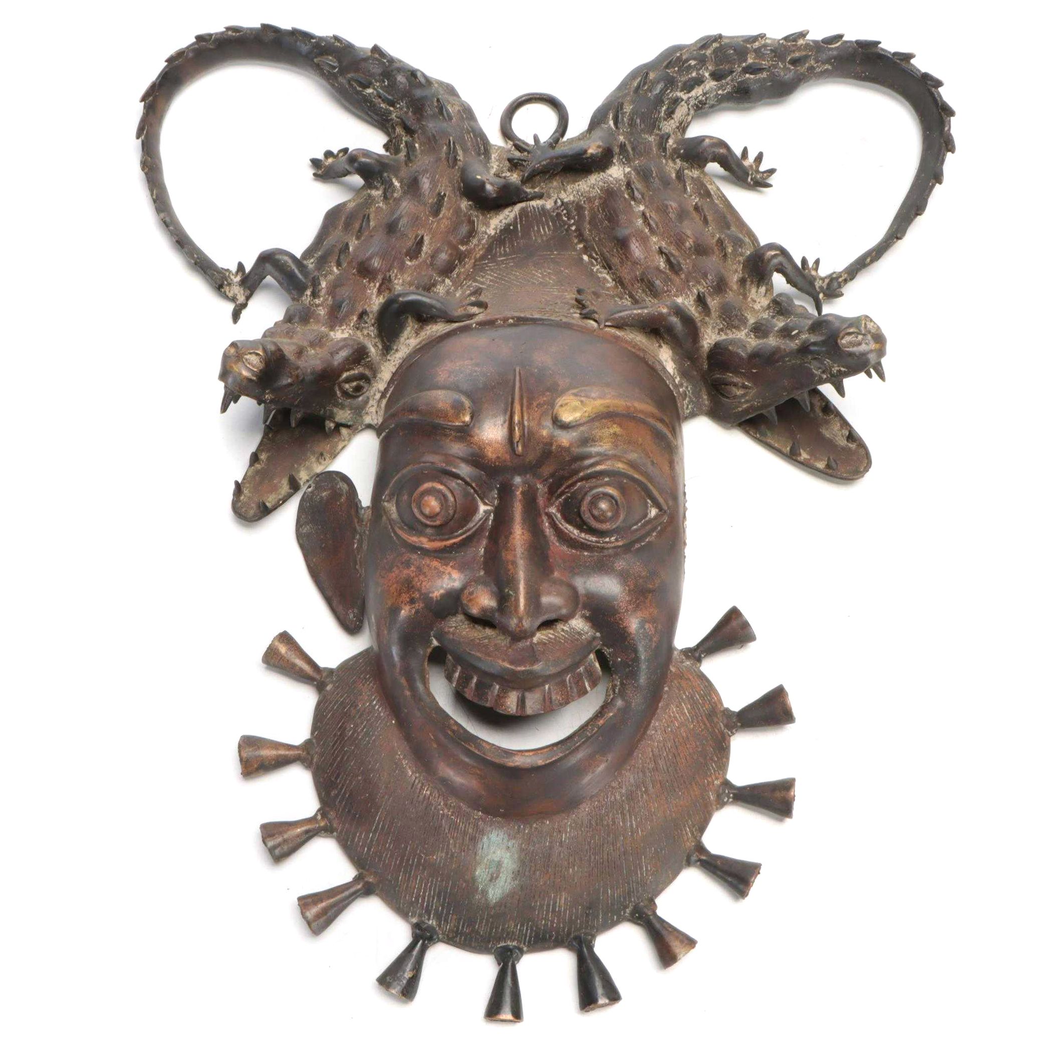 Bamun / Bamileke Style Cast Metal Double Alligator Royal Court Mask | EBTH