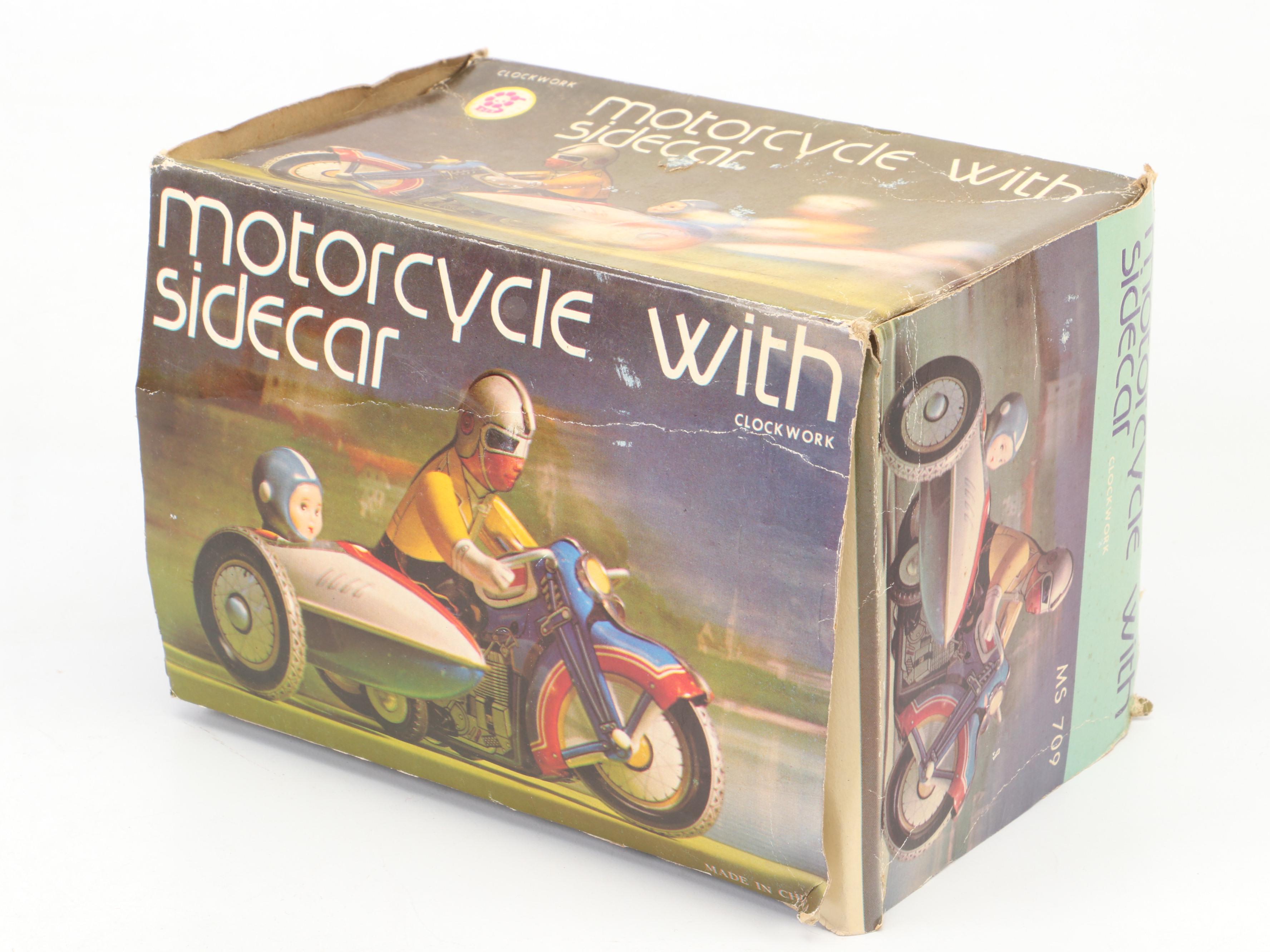 Alps Shoji C. Tin Toy Car and Clockwork Metal Motorcycle with Sidecar ...