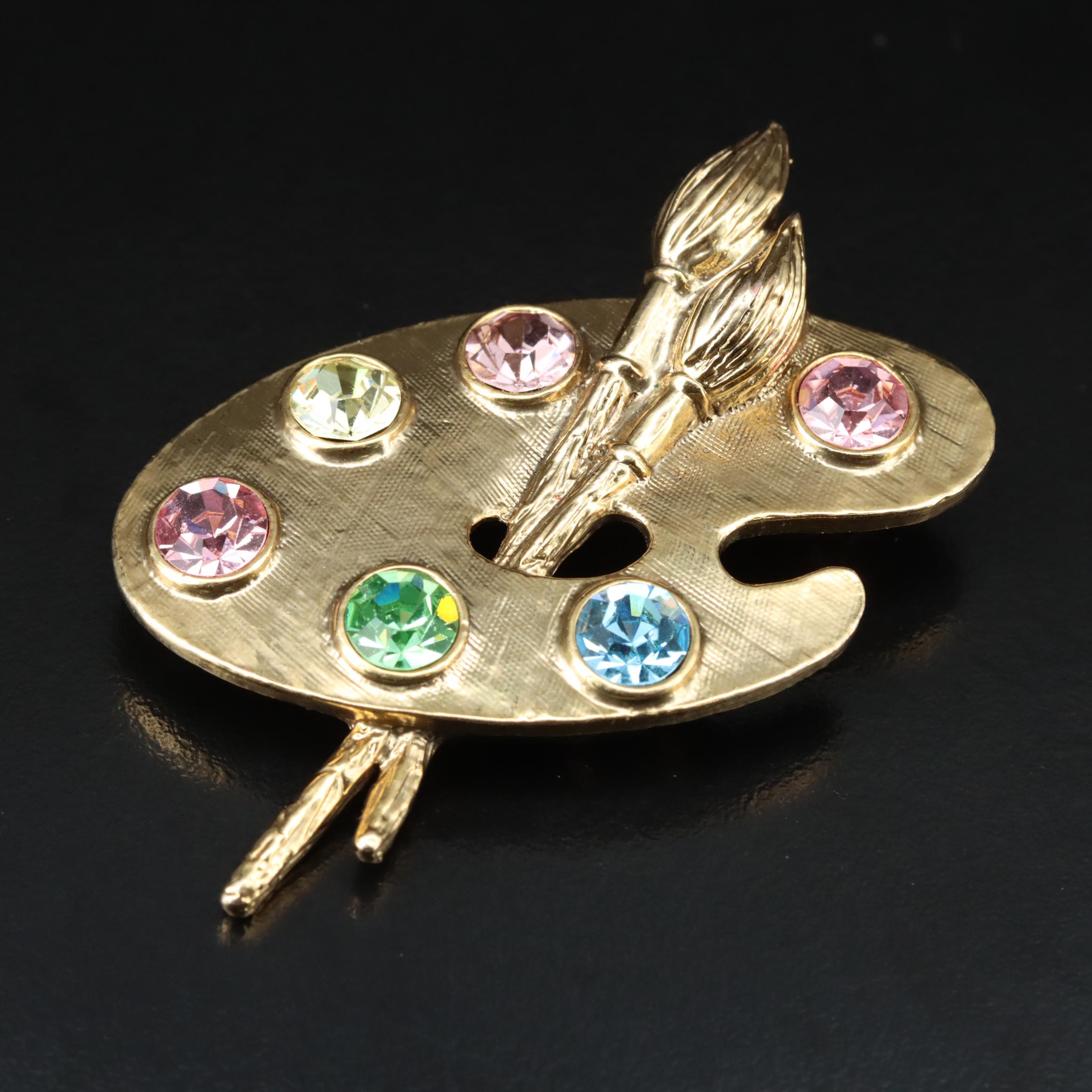Artist's Palette Brooch with Multi-Colored Rhinestones | EBTH
