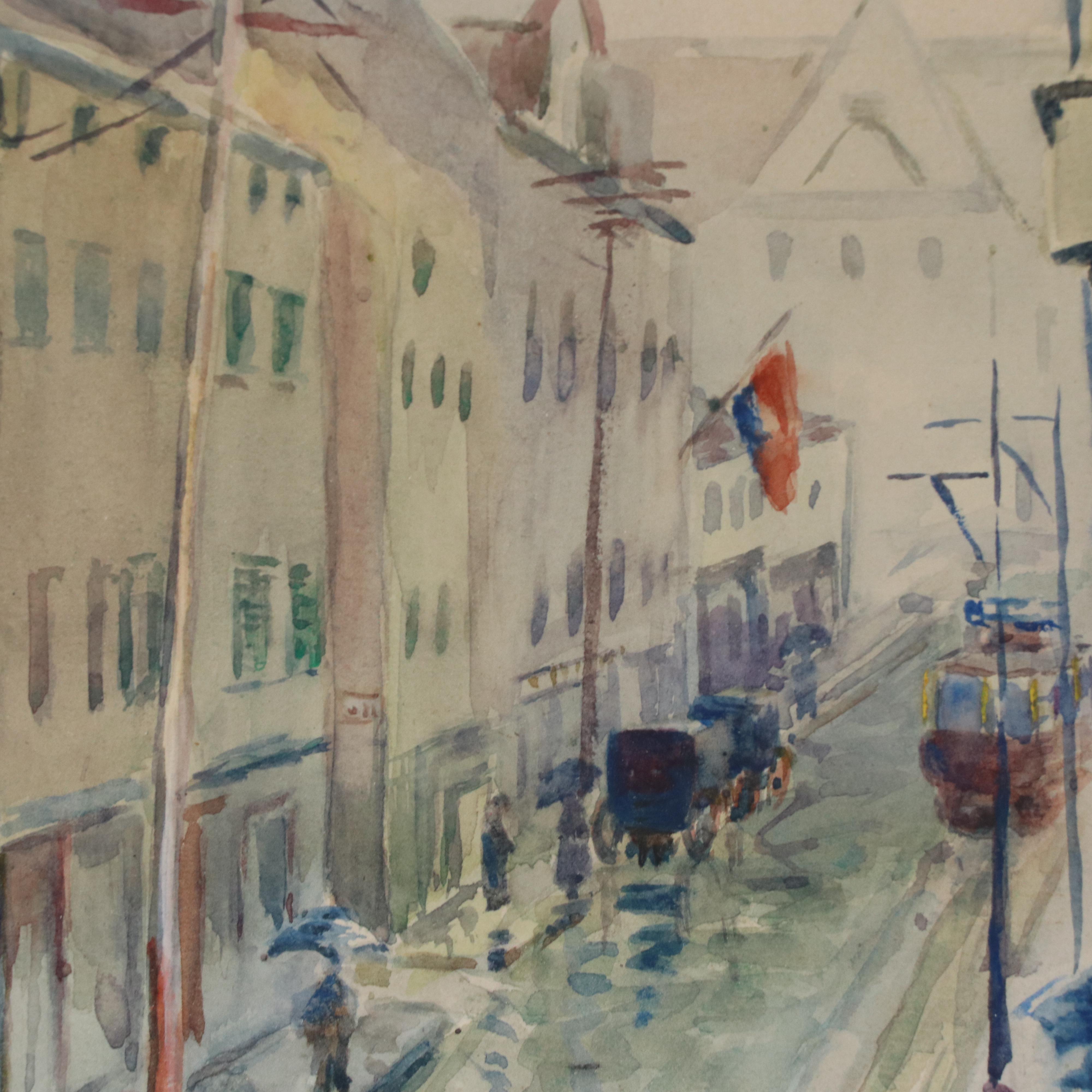Watercolor Painting of Quebec Street Scene Window View, 1898 | EBTH