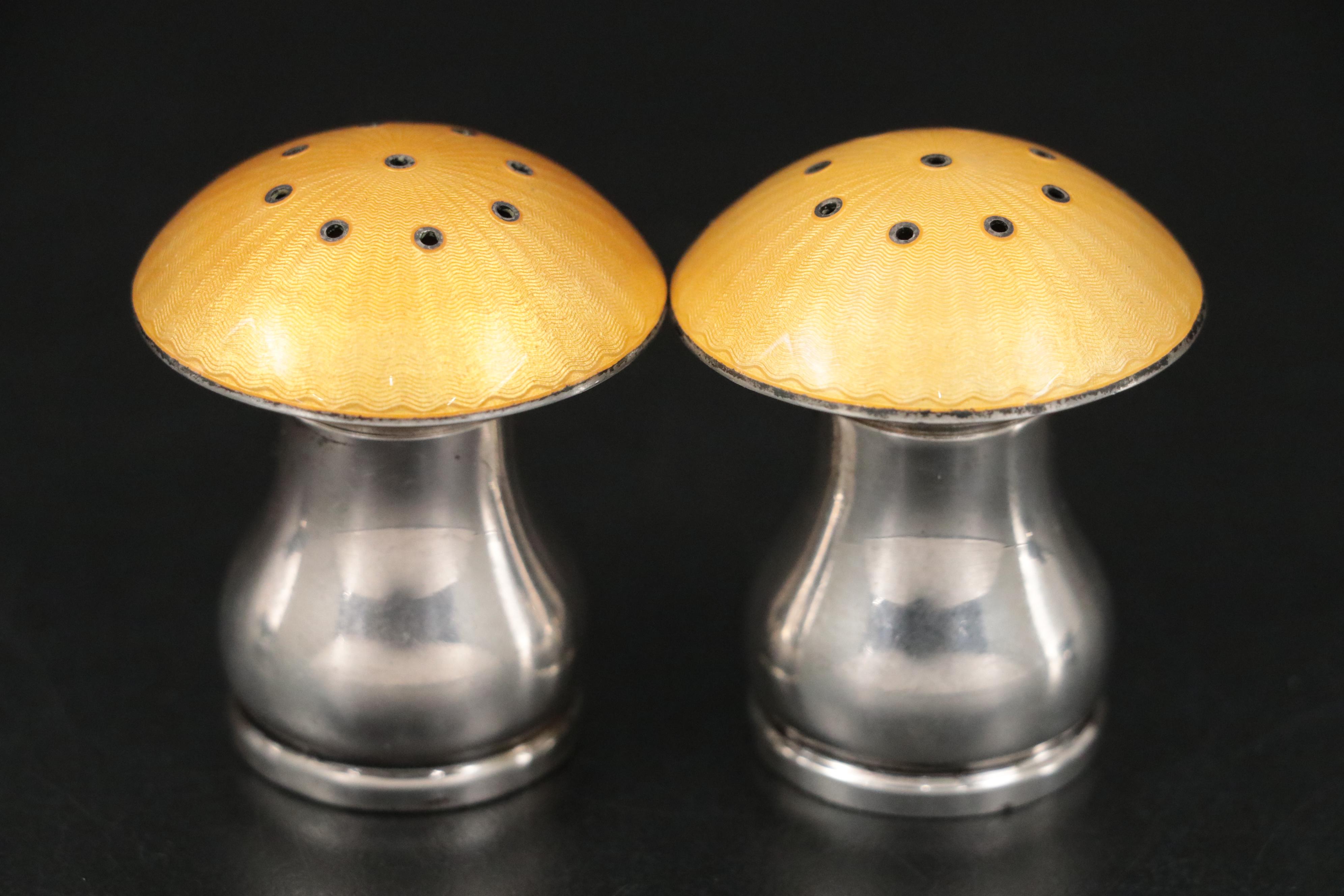 Egon Lauridsen Guilloché Sterling Shakers with Enameled Sterling Salt ...