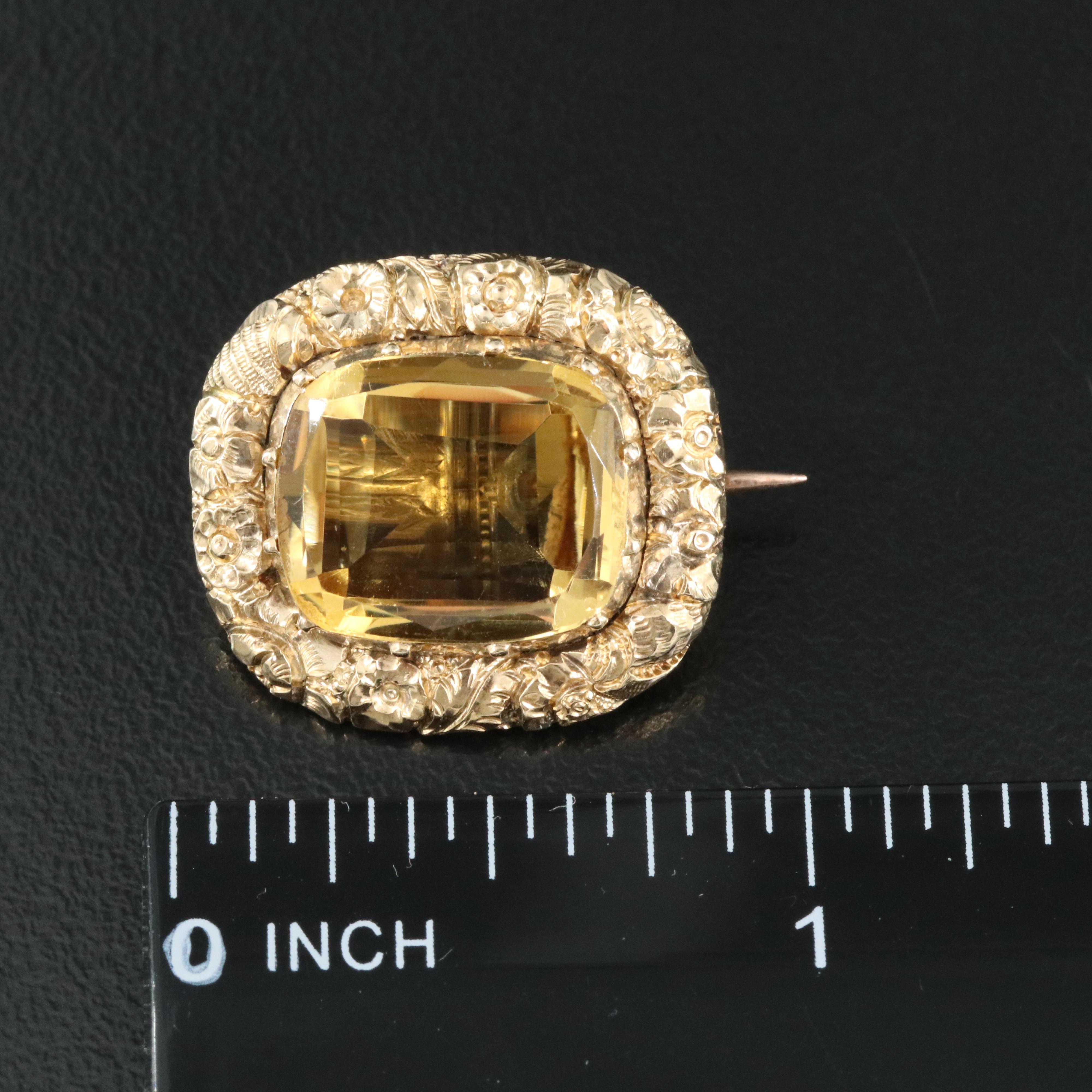 Victorian 14K Citrine Floral Scatter Pin with 10K Closure | EBTH