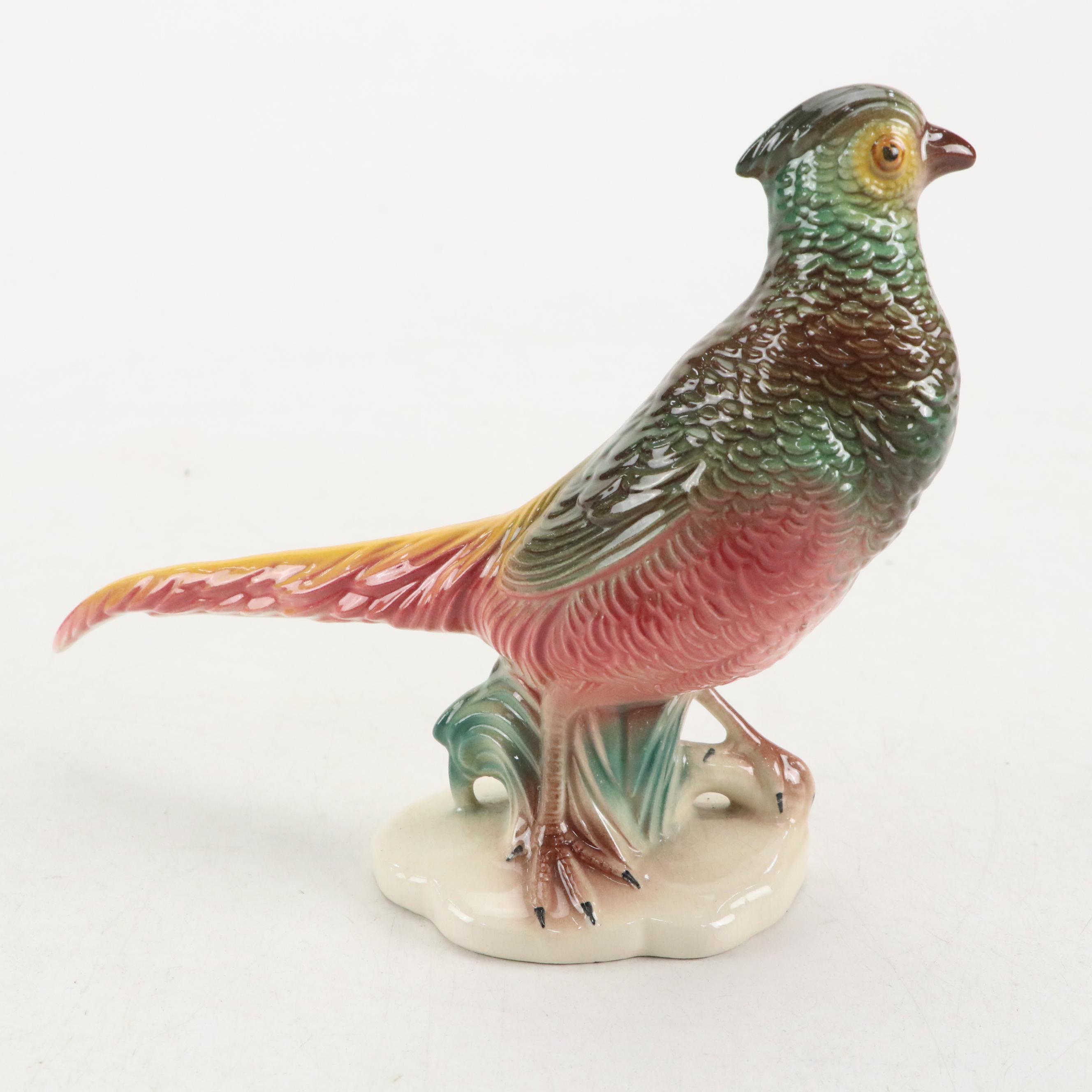 Brad Keeler Hand-Painted Ceramic Parrot and Pheasants Figurines | EBTH