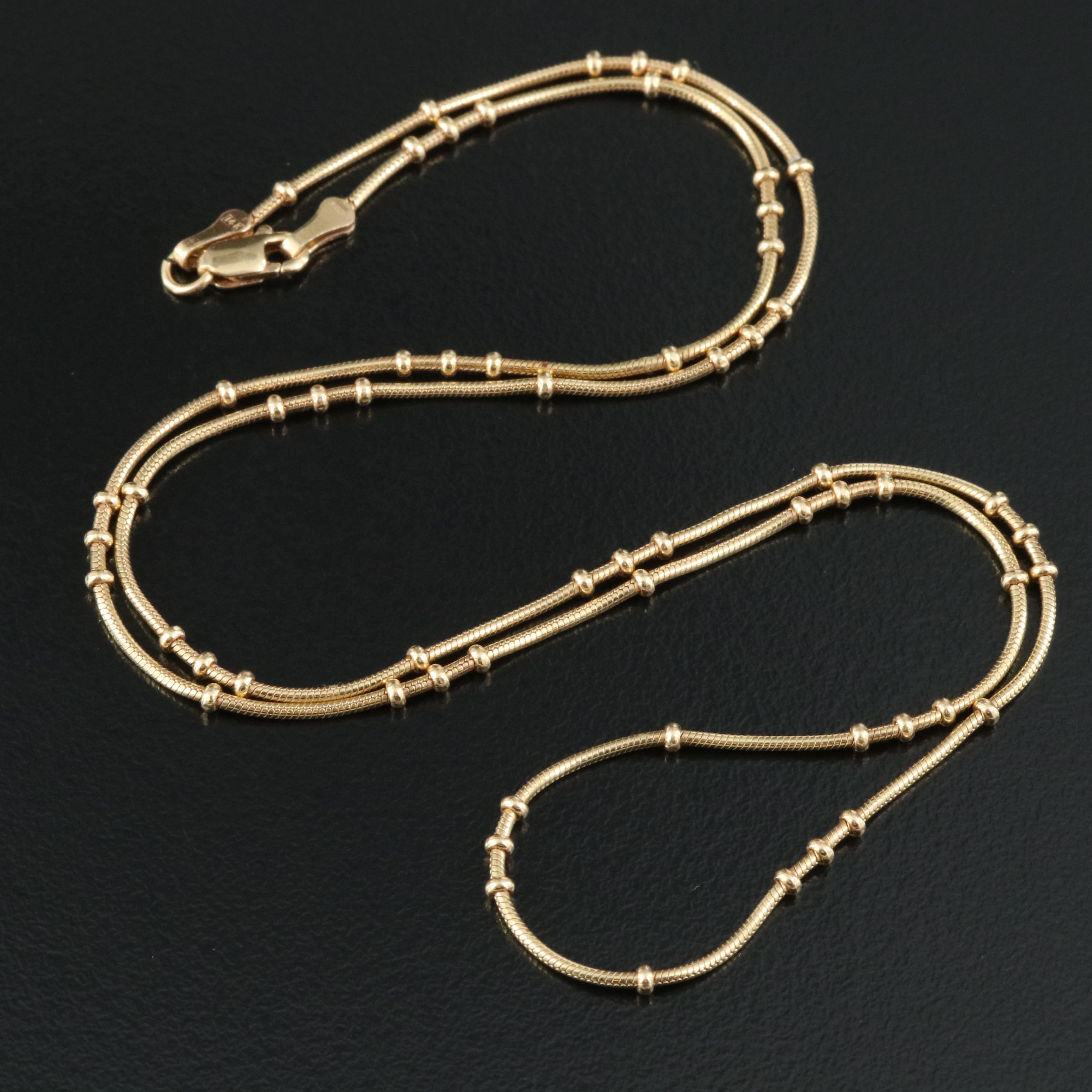 14K Bead Station Snake Link Necklace | EBTH