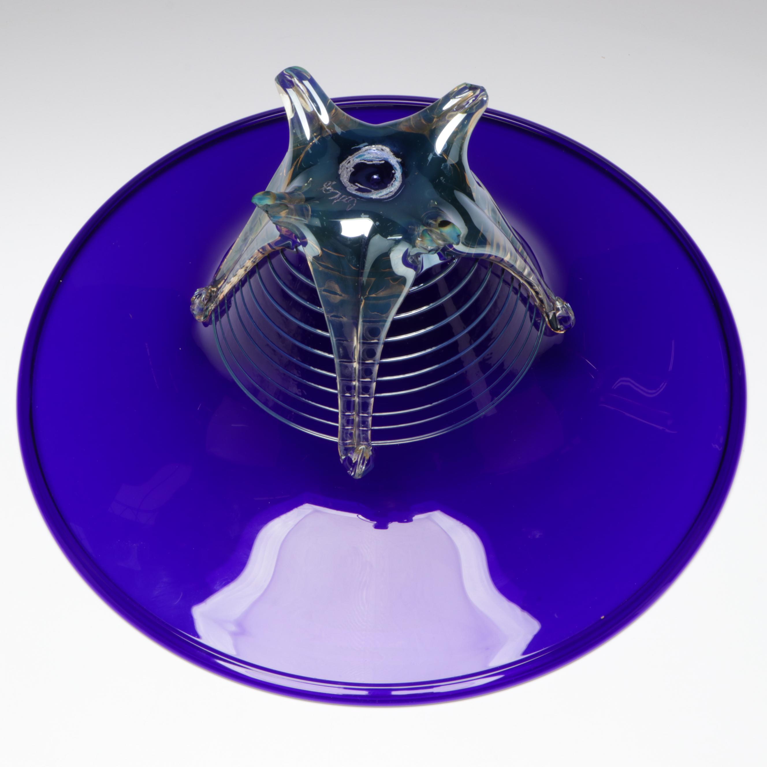John Cook Art Glass Footed Bowl with Threading, 1998 | Everything But ...