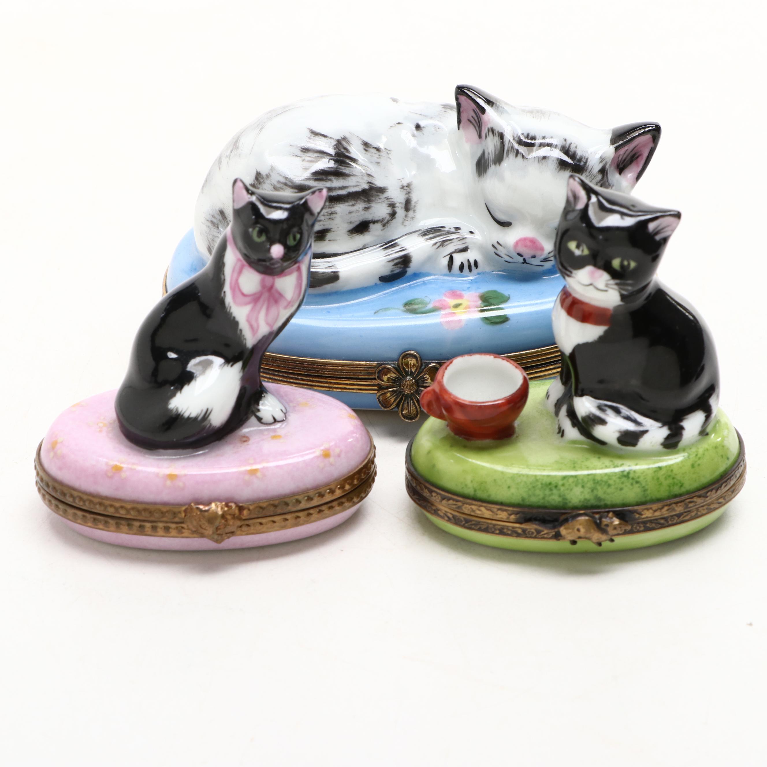 Chamart and Other Hand-Painted Porcelain Cat Limoges Boxes | EBTH