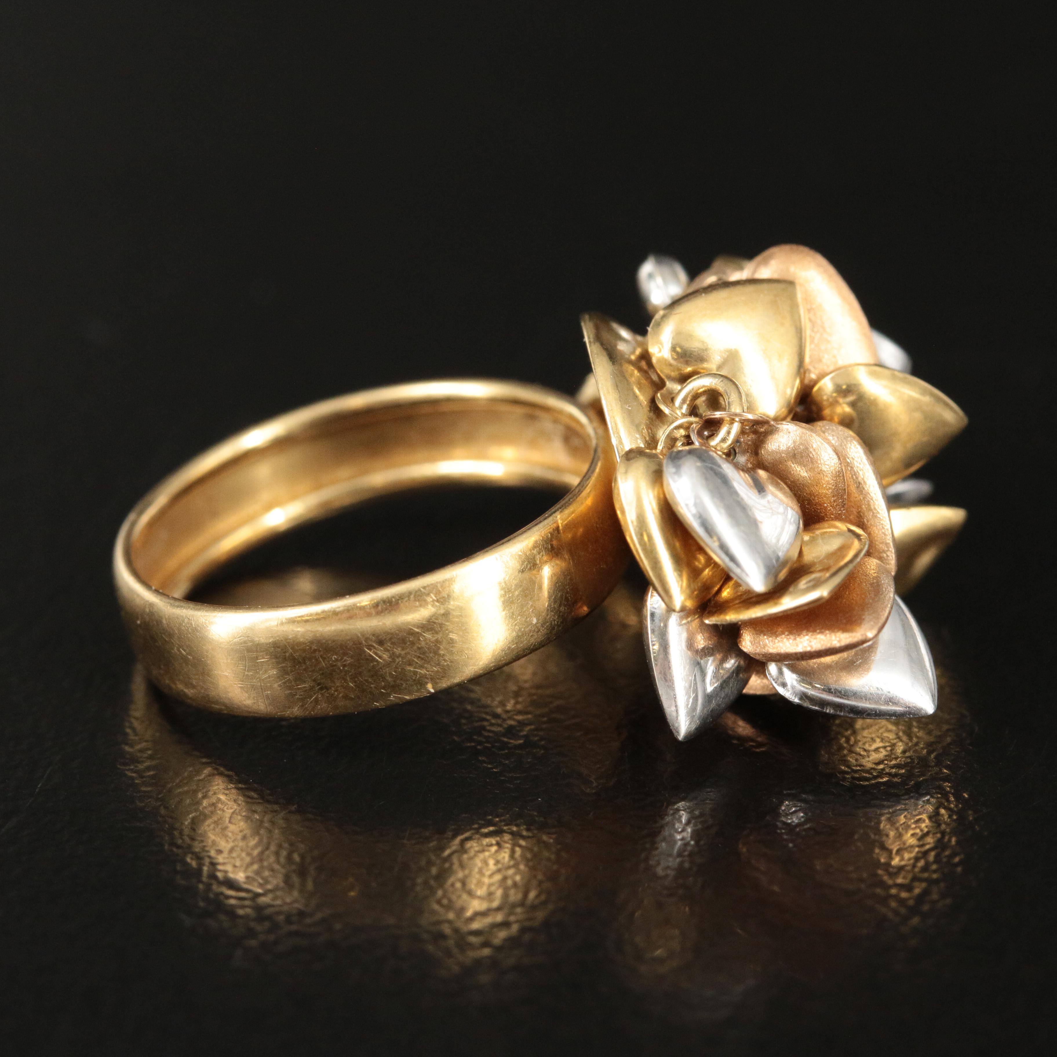 Italian Milor 18K Tri-Color Heart Pom Pom Ring | EBTH