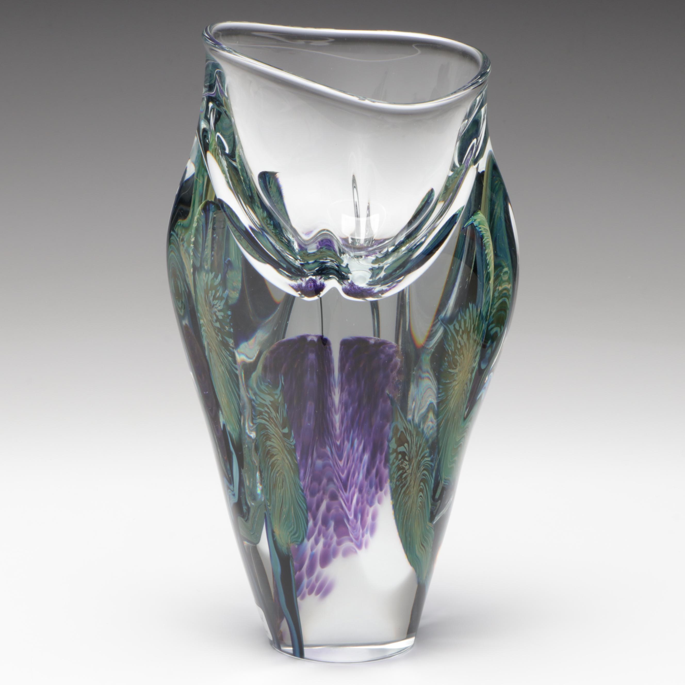 David Lotton Handblown Floral Studio Art Glass Vase, 2001 | EBTH