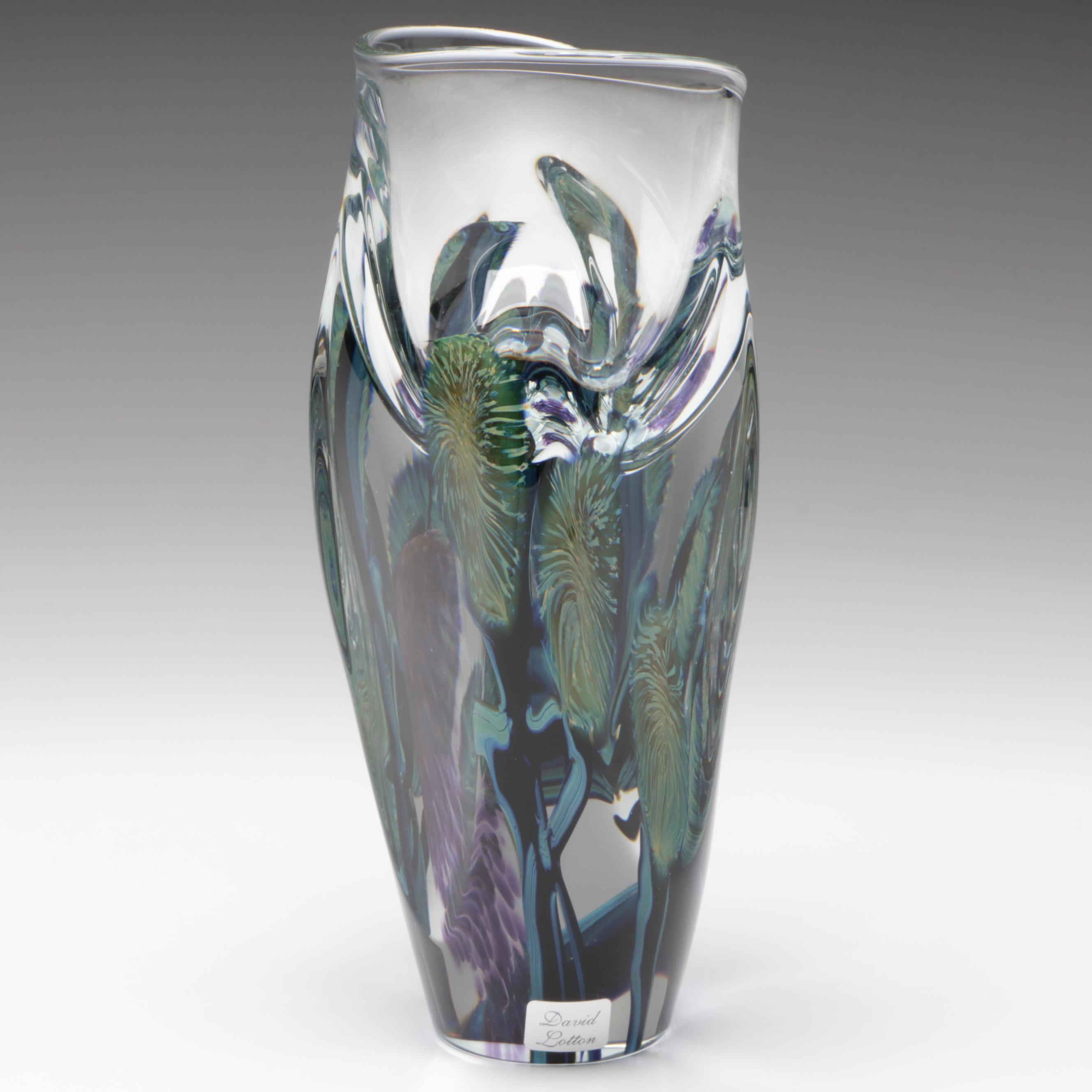 David Lotton Handblown Floral Studio Art Glass Vase, 2001 | EBTH