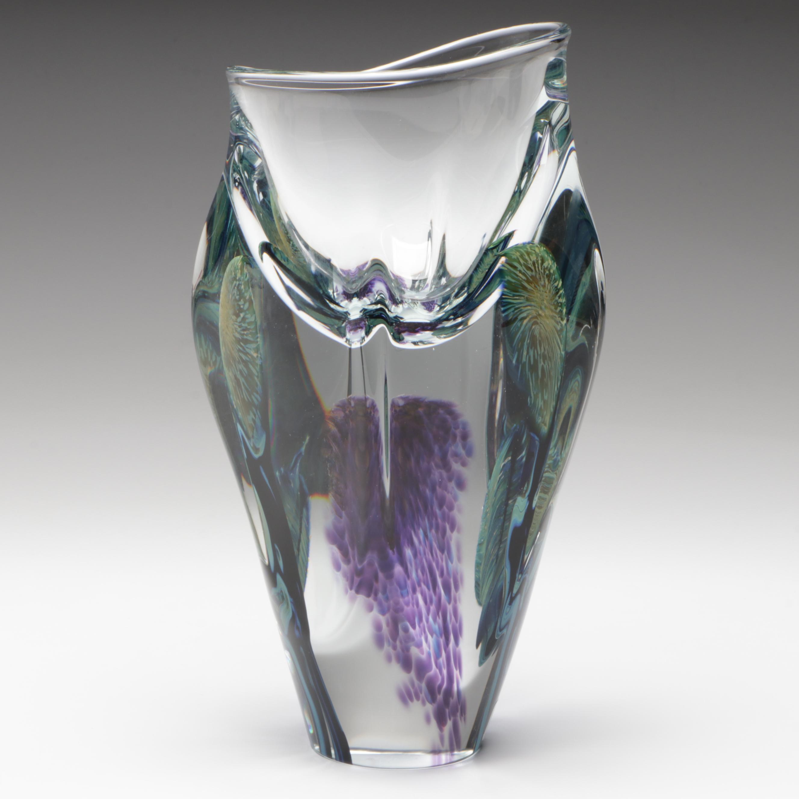 David Lotton Handblown Floral Studio Art Glass Vase, 2001 | EBTH