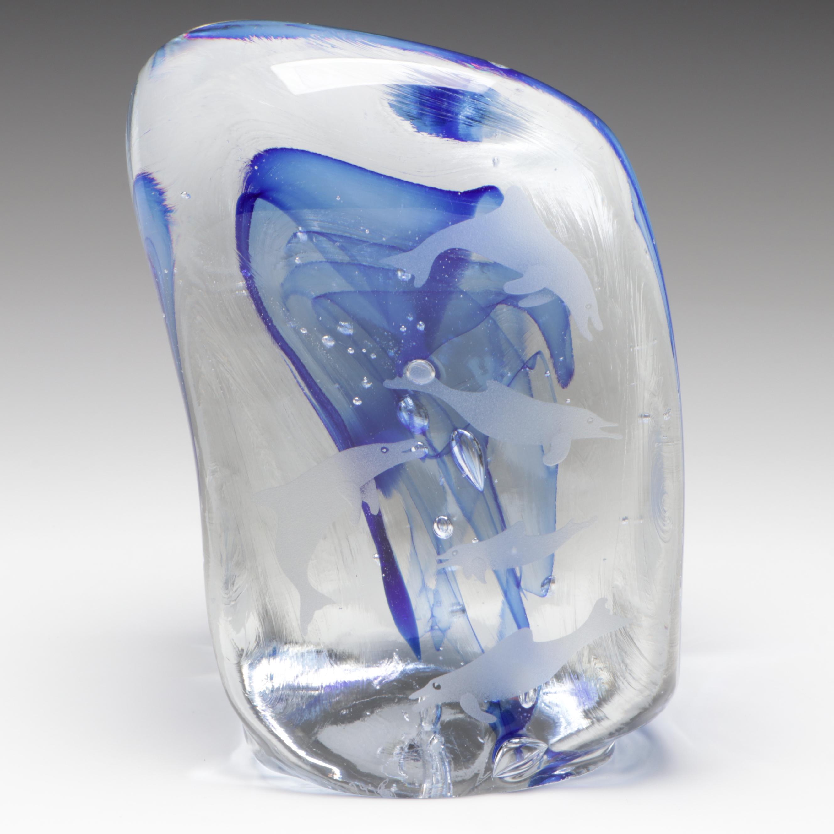 Rollin Karg and David H. McLary Art Glass Sculpture with Etched ...