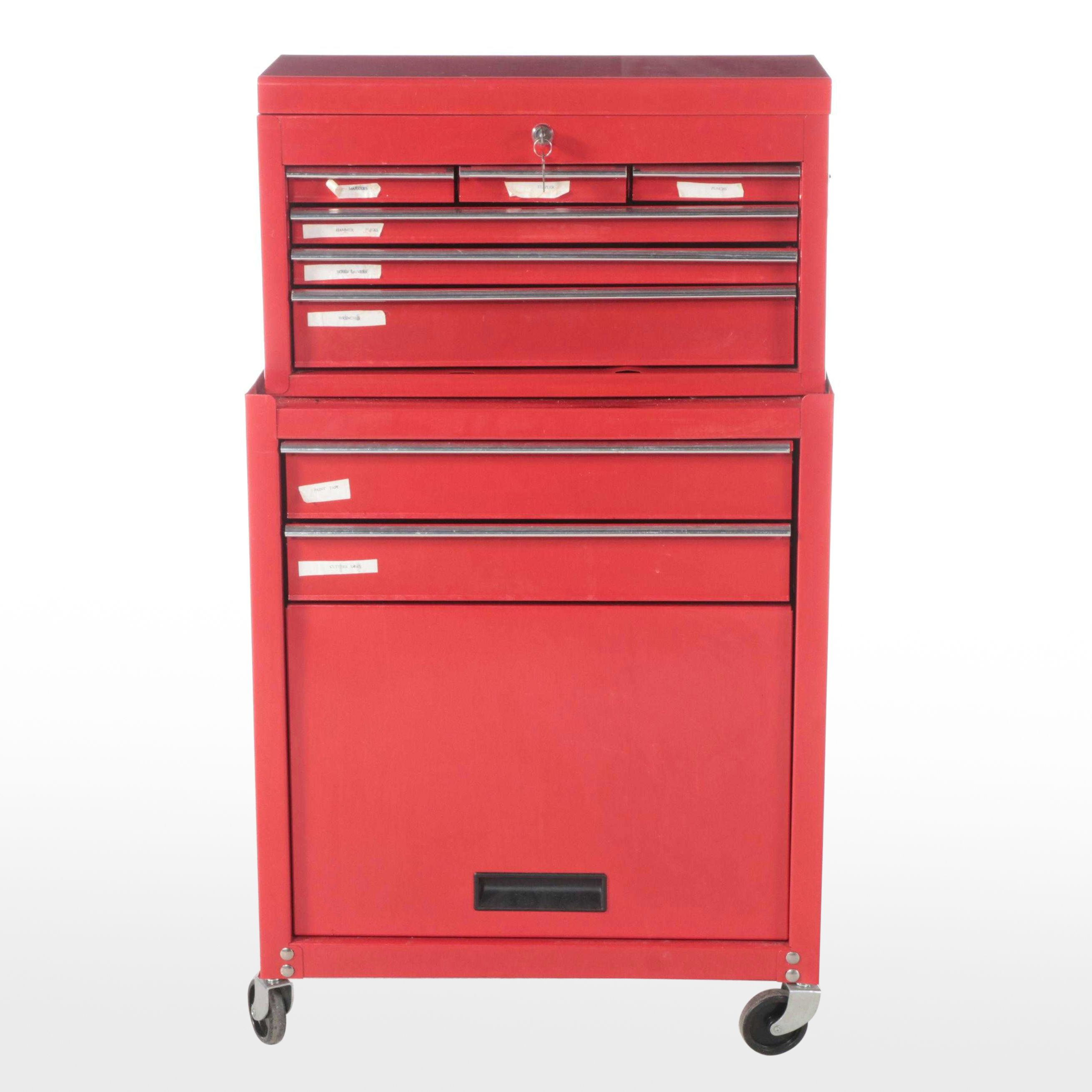 Two-Piece Red Powder-Coated Steel Rolling Tool Chest | EBTH