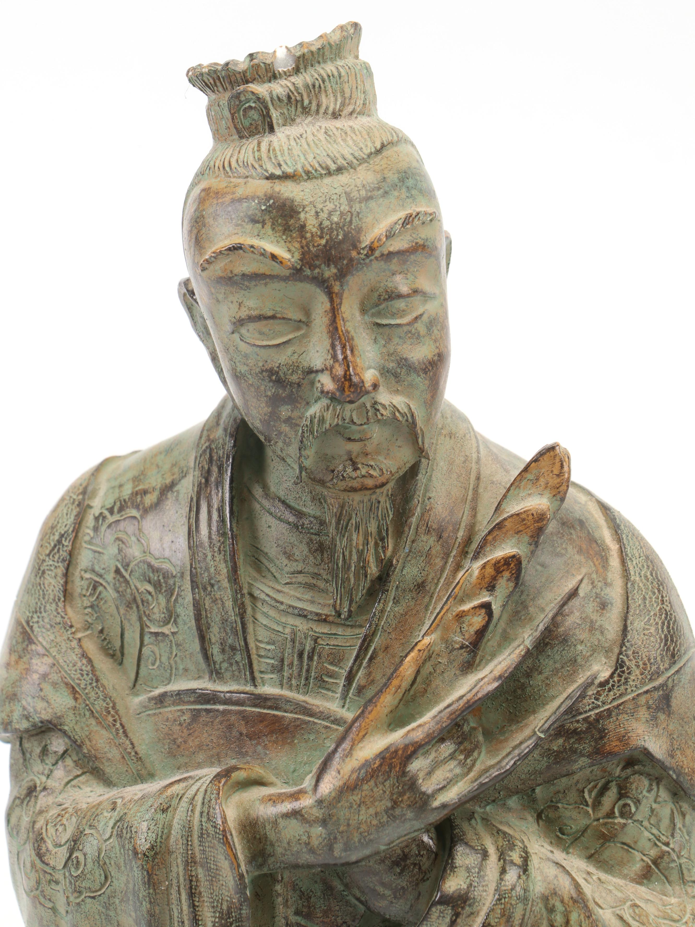 Painted and Carved Resin Chinese Man Statuette | EBTH