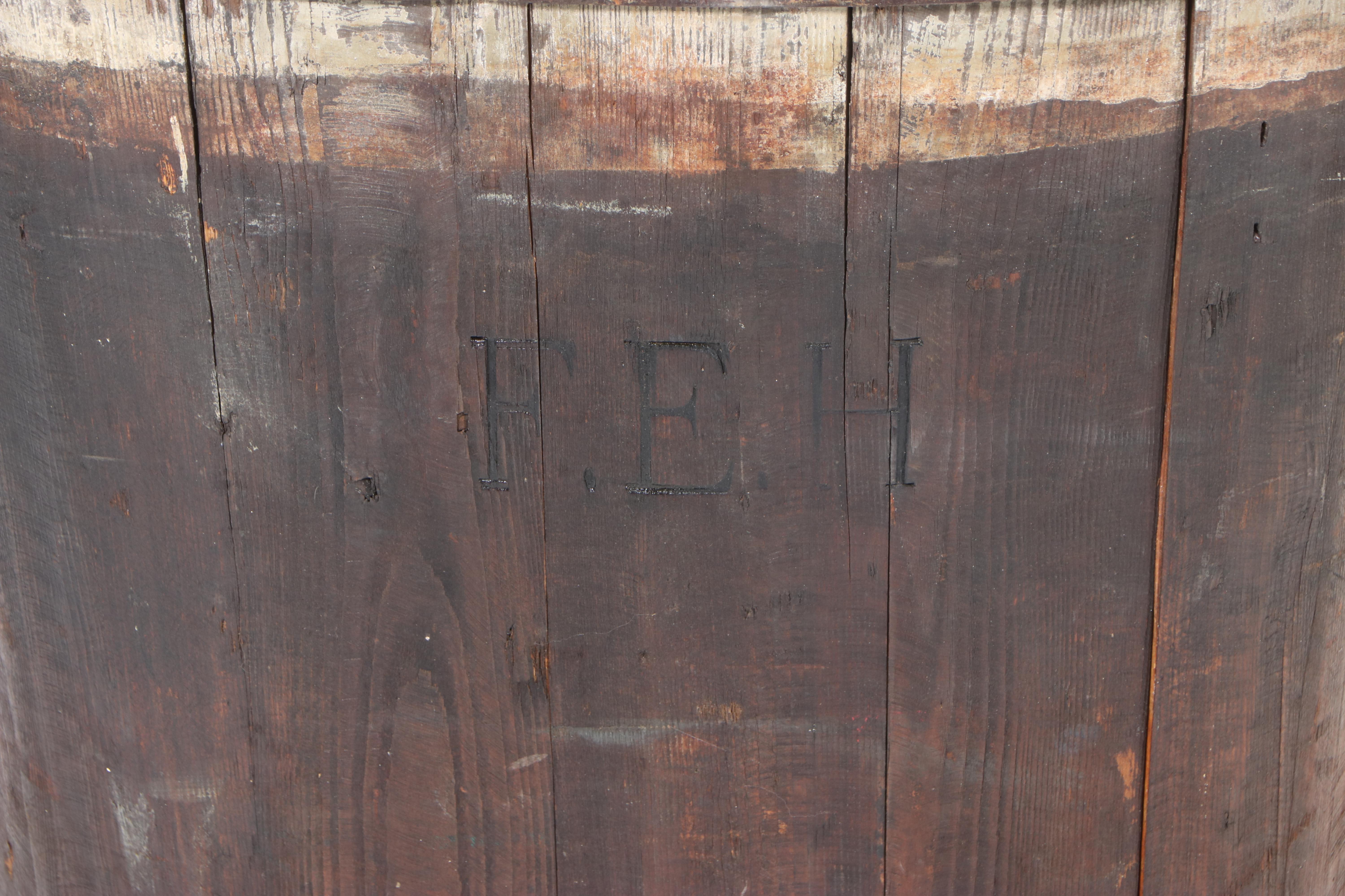 French Staved Pine and Iron-Bound Grape Barrel, Stamped "F.E.H." | EBTH