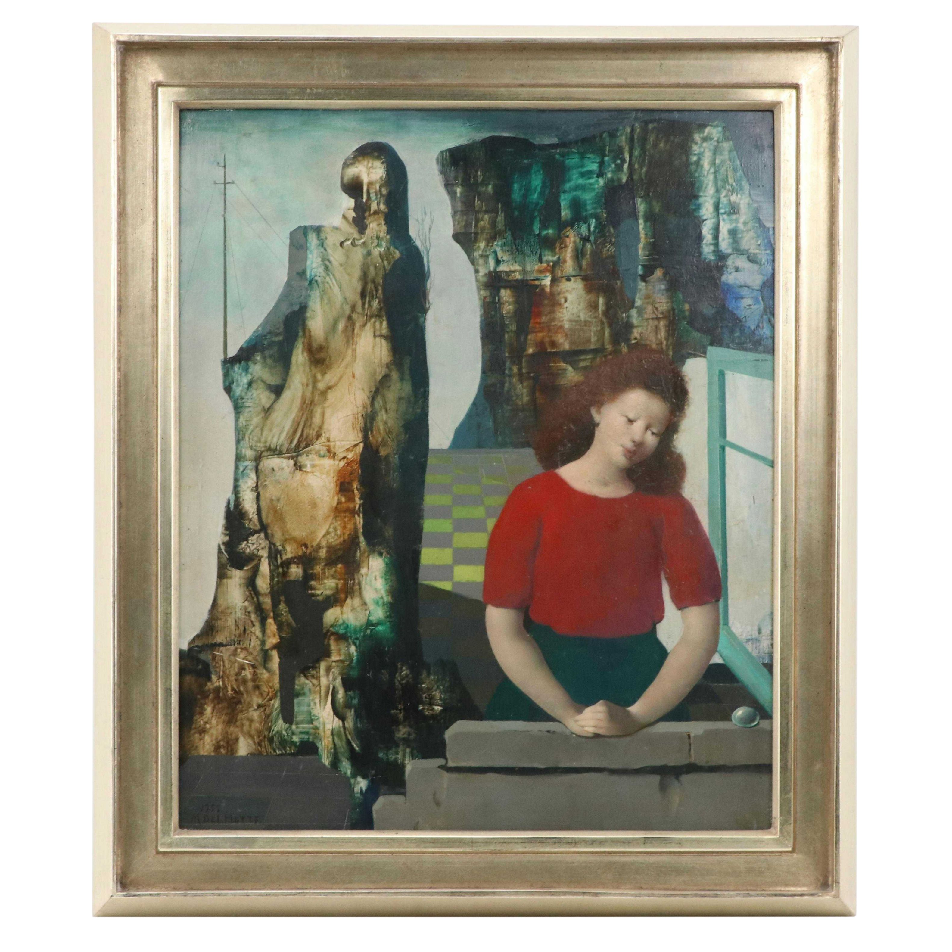 Marcel Delmotte Surrealist Oil Painting of Figure, 1955 | Everything ...