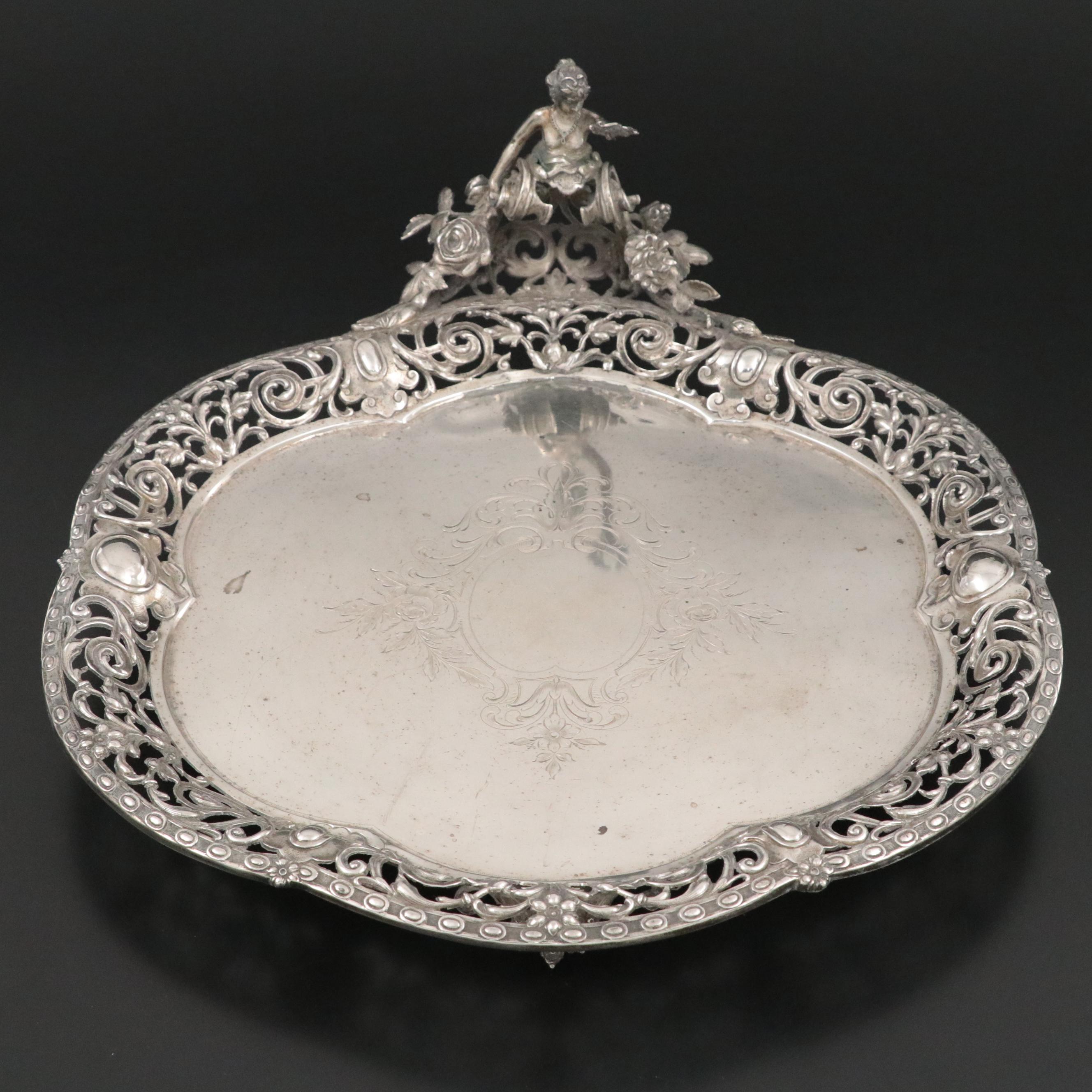 Austrian Reticulated 800 Silver Footed Tray with Female Bust, Late 19th ...