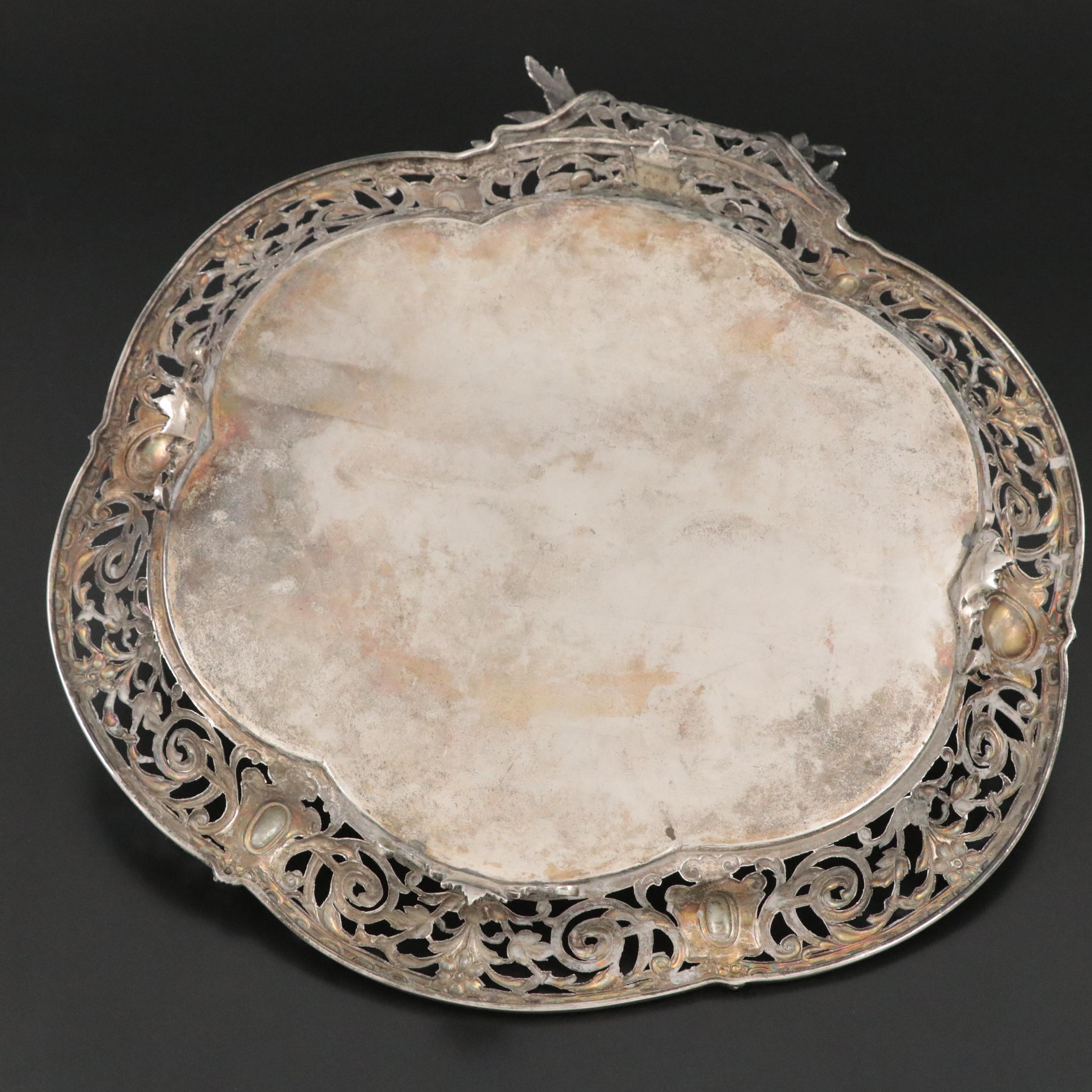 Austrian Reticulated 800 Silver Footed Tray with Female Bust, Late 19th ...