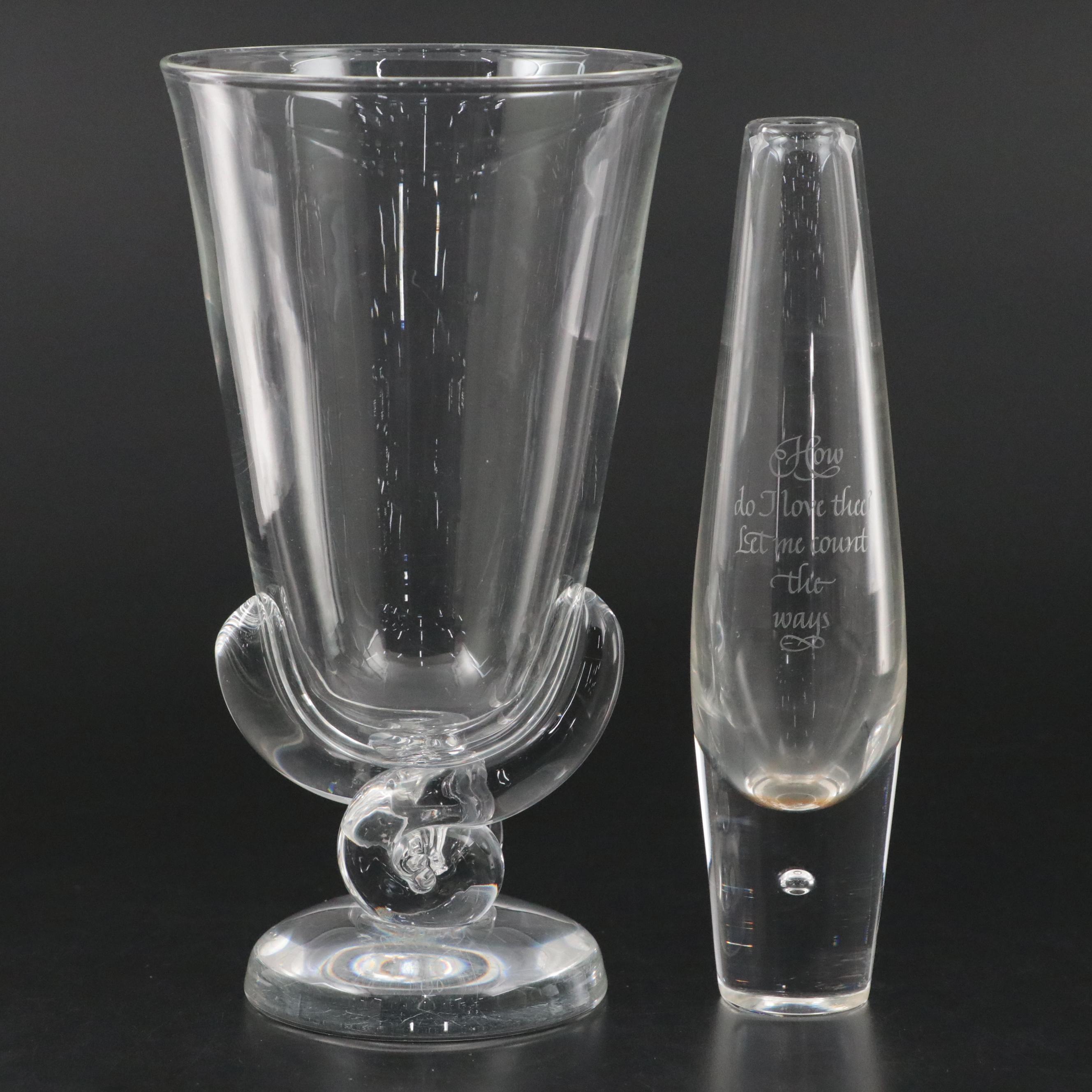 Steuben Crystal Footed Vase and Controlled Bubble Bud Vase | EBTH