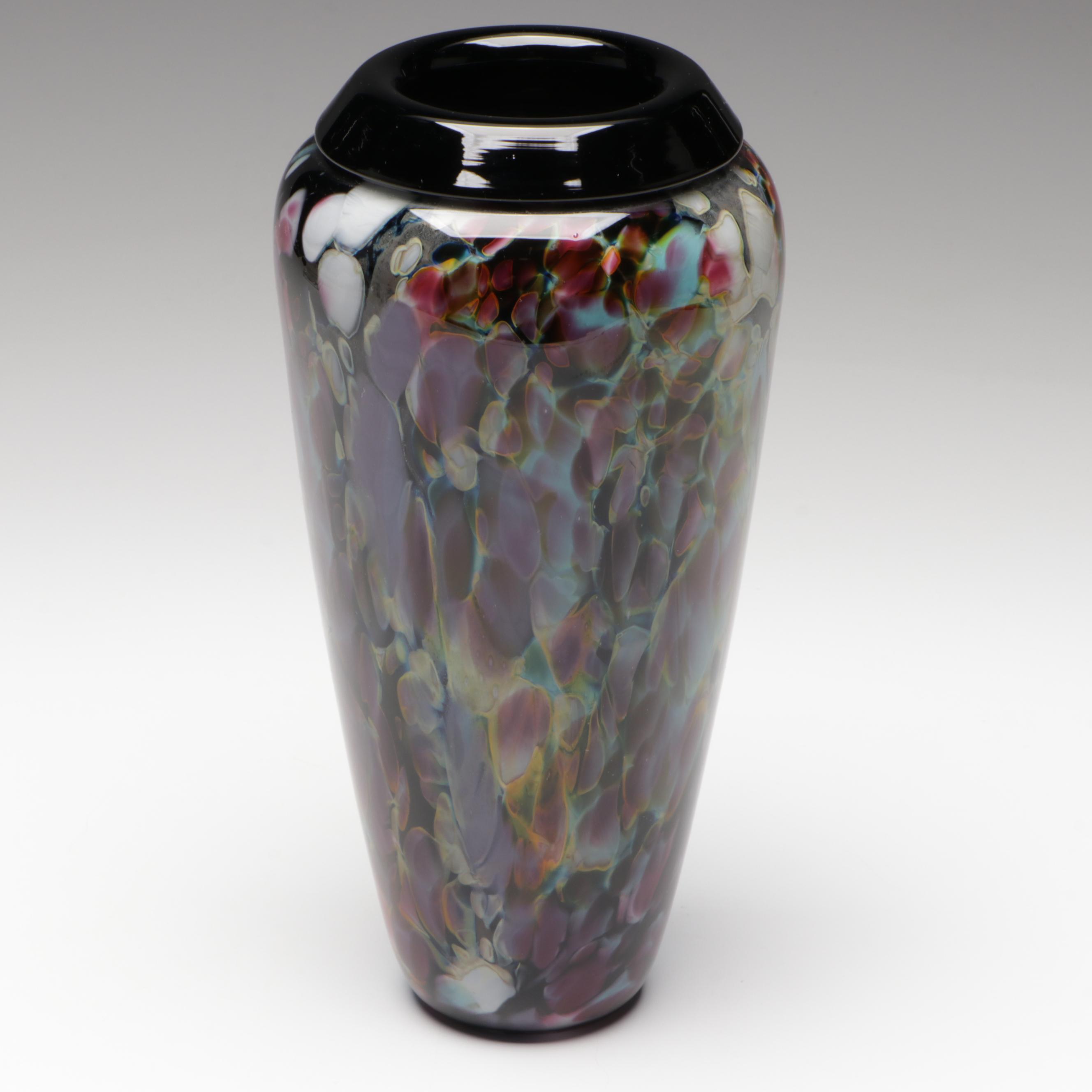 Charlie Correll Handblown Multicolor Mottled Studio Art Glass Vase ...