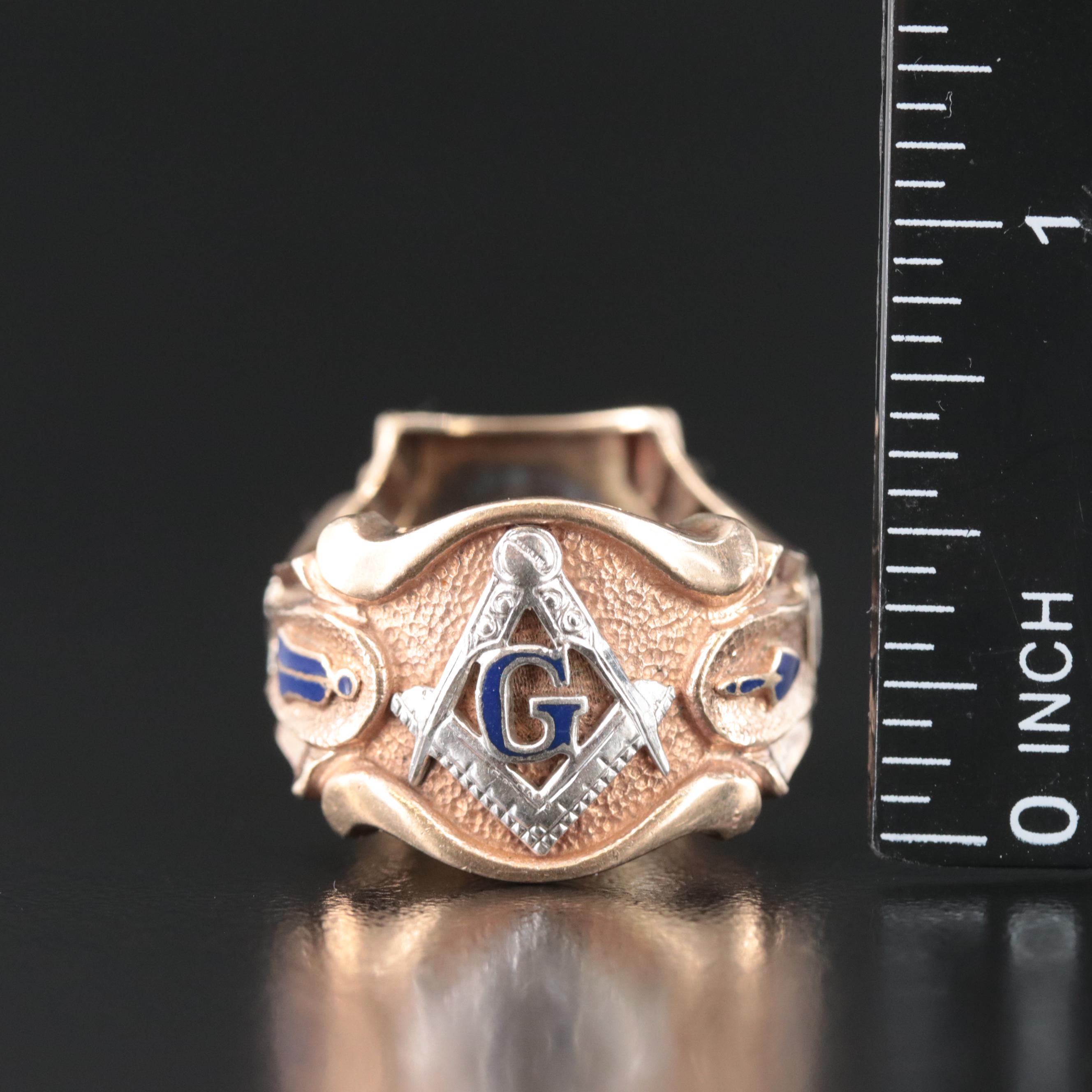 Masonic and Knights of Columbus 10K Enamel Ring | EBTH