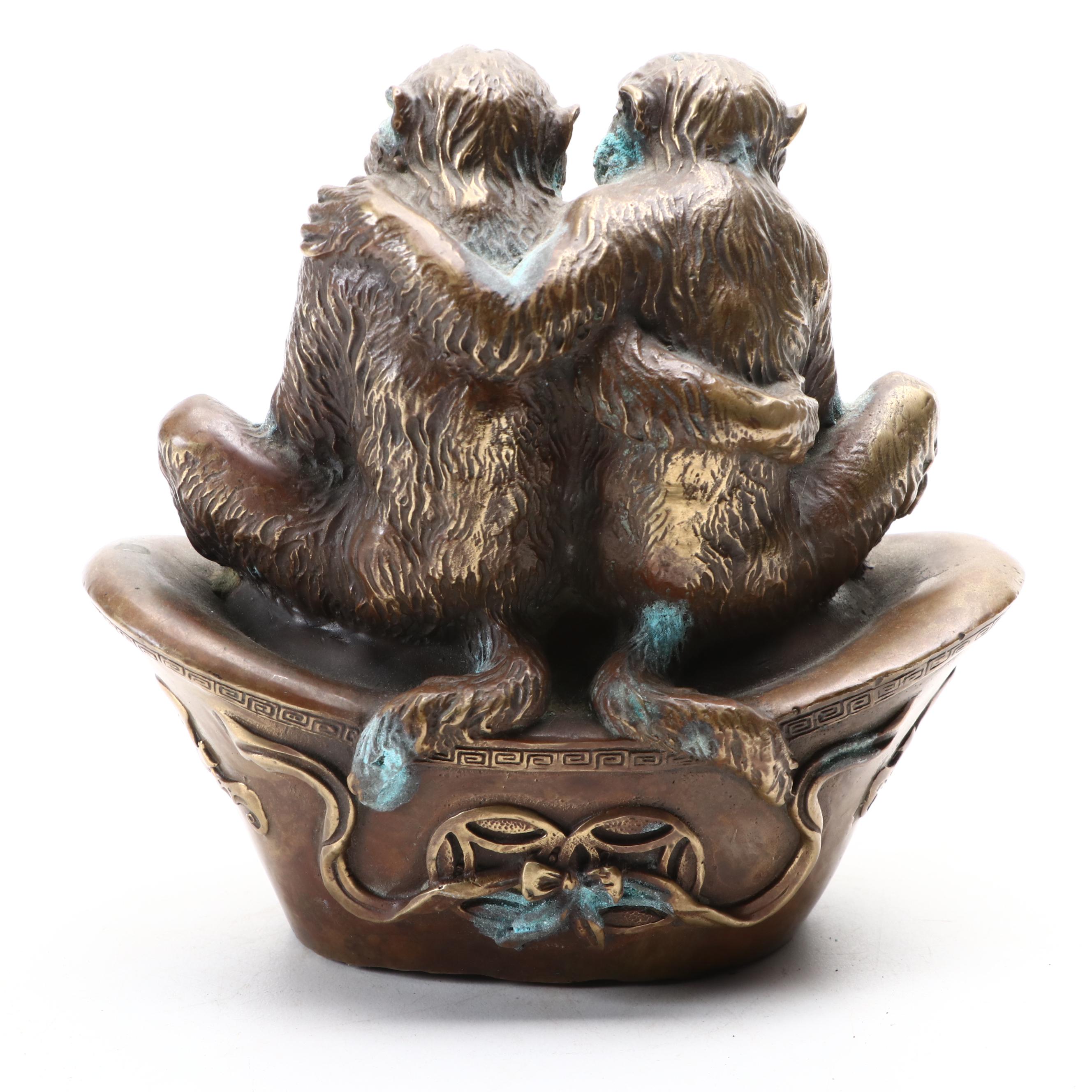 Bronze Feng Shui Chinese Good Fortune Monkey Pair Figurine | Everything ...