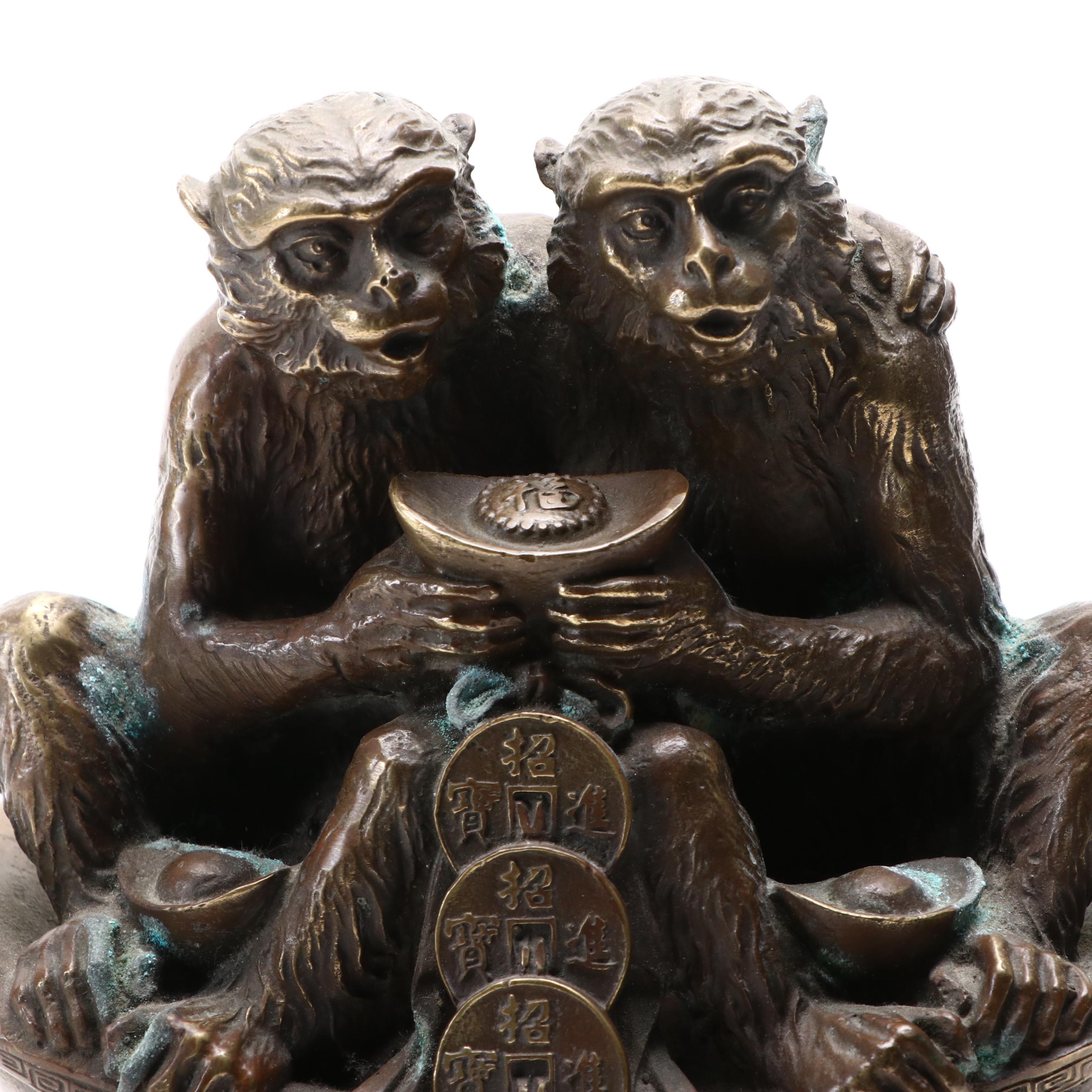 Bronze Feng Shui Chinese Good Fortune Monkey Pair Figurine | Everything ...