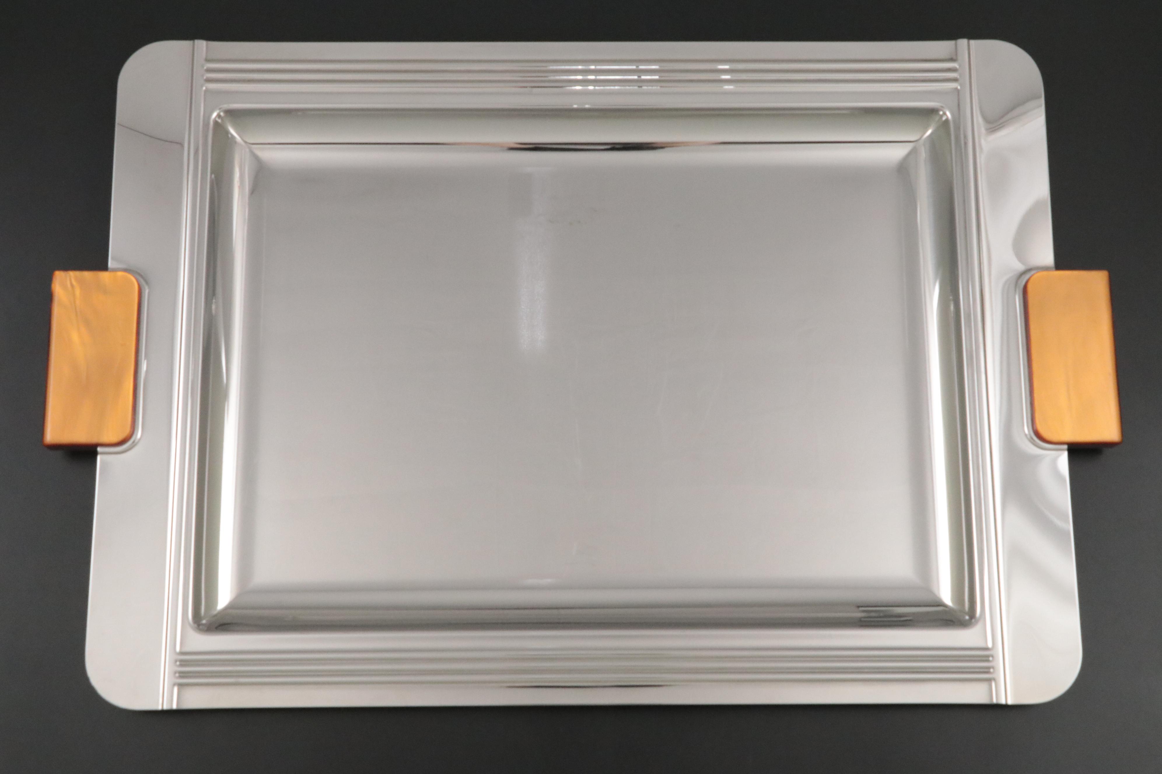 Couzon Art Deco Inspired Stainless Steel Tray with Pearlized Resin ...