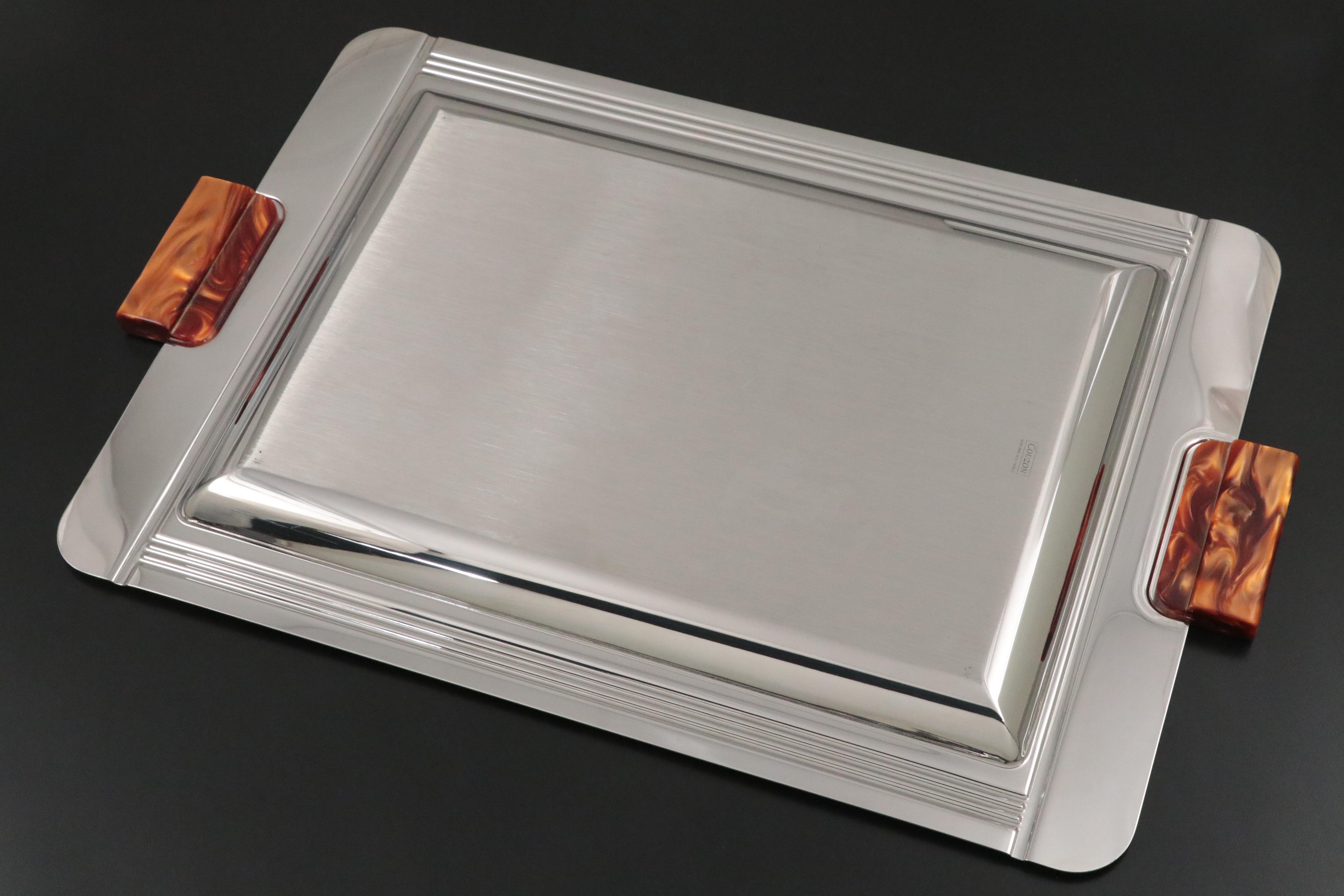 Couzon Art Deco Inspired Stainless Steel Tray with Pearlized Resin ...