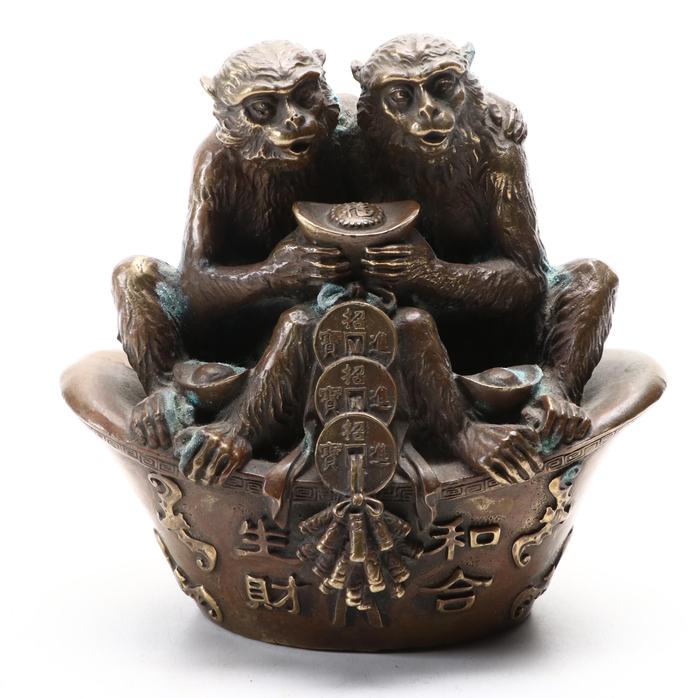 Bronze Feng Shui Chinese Good Fortune Monkey Pair Figurine | Everything ...