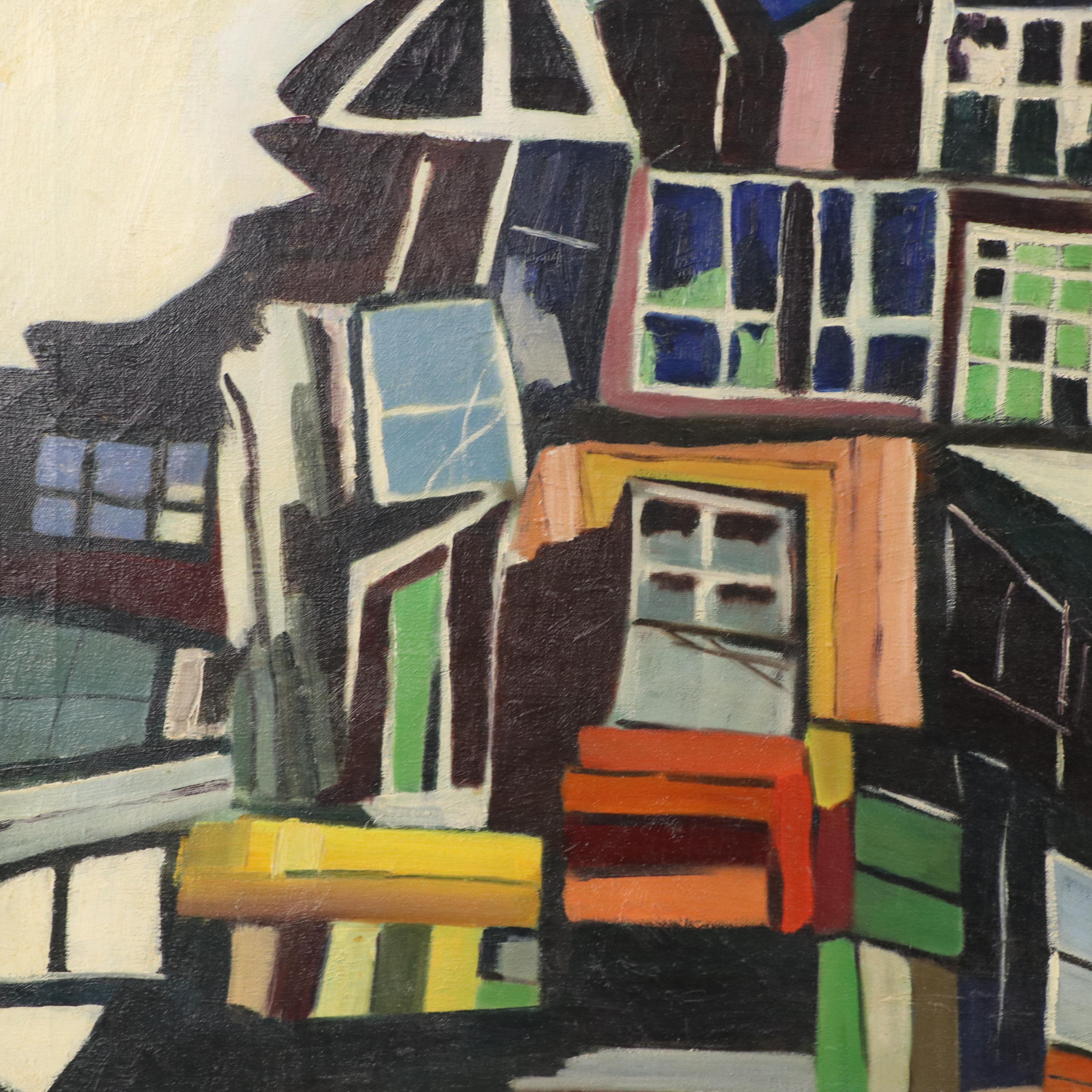 André Raffin Oil Painting of Abstract Cityscape | EBTH