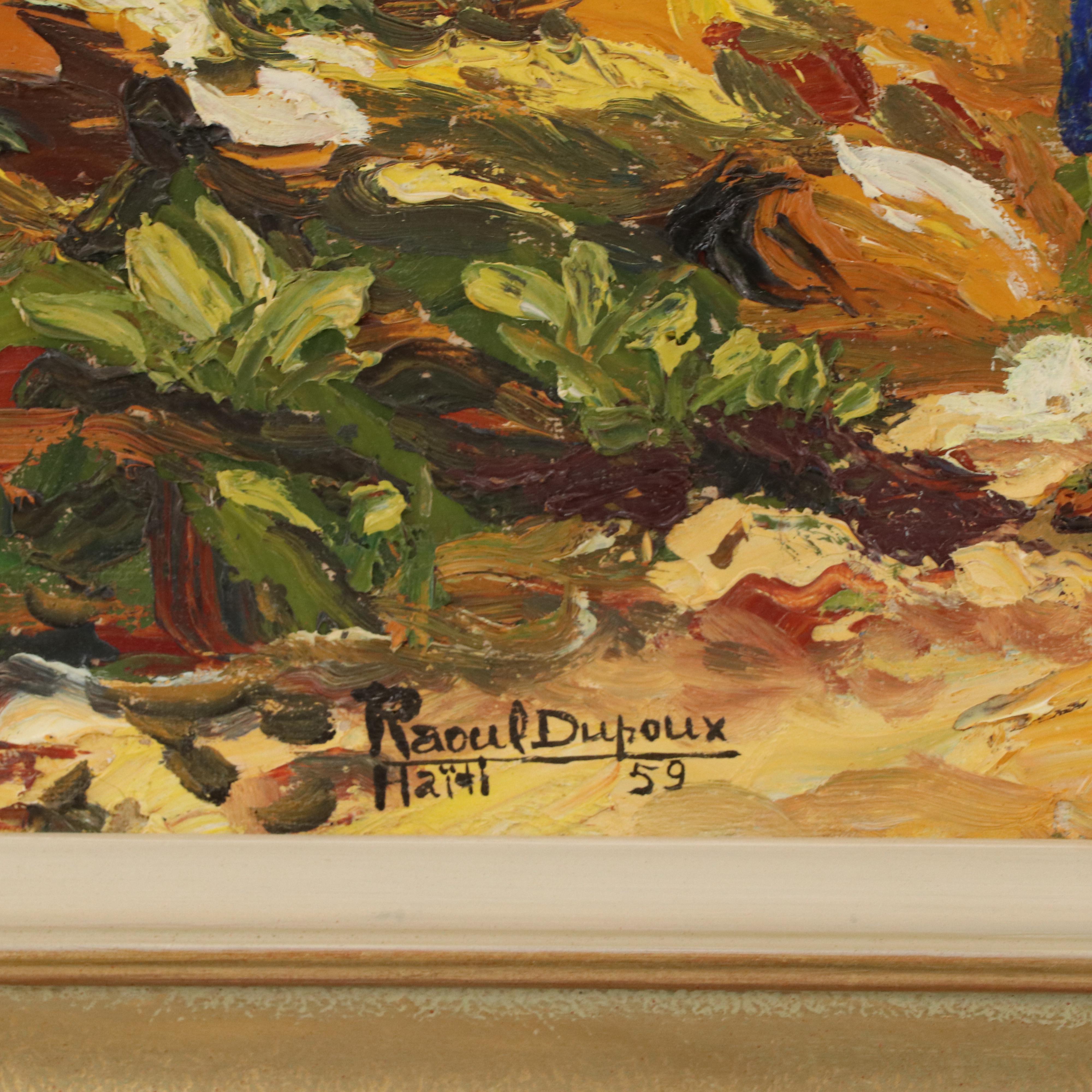 Raoul Dupoux Impasto Oil Painting of a Haitian Village Scene, 1959 | EBTH