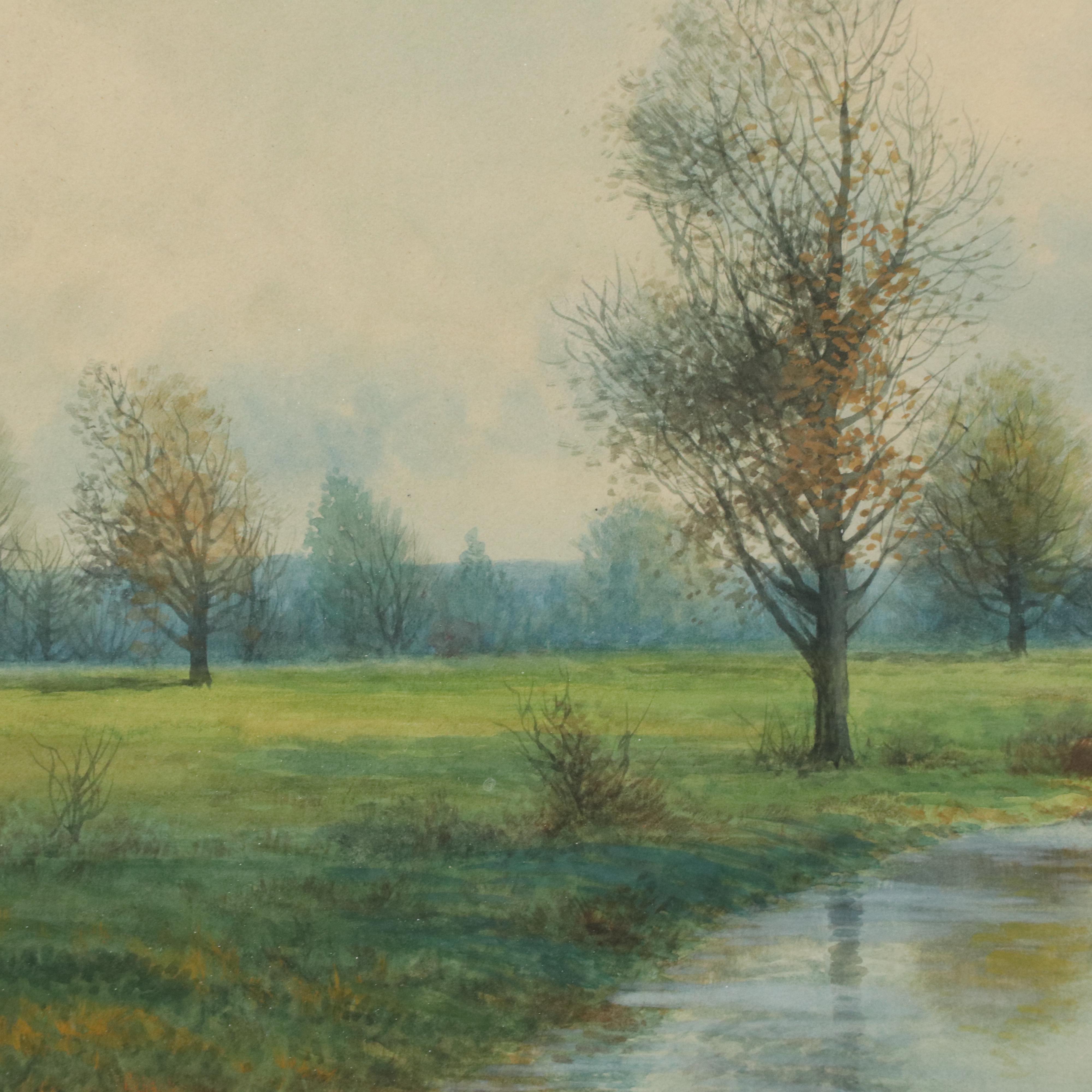 George Howell Gay Watercolor Painting of a Landscape with Creek and ...