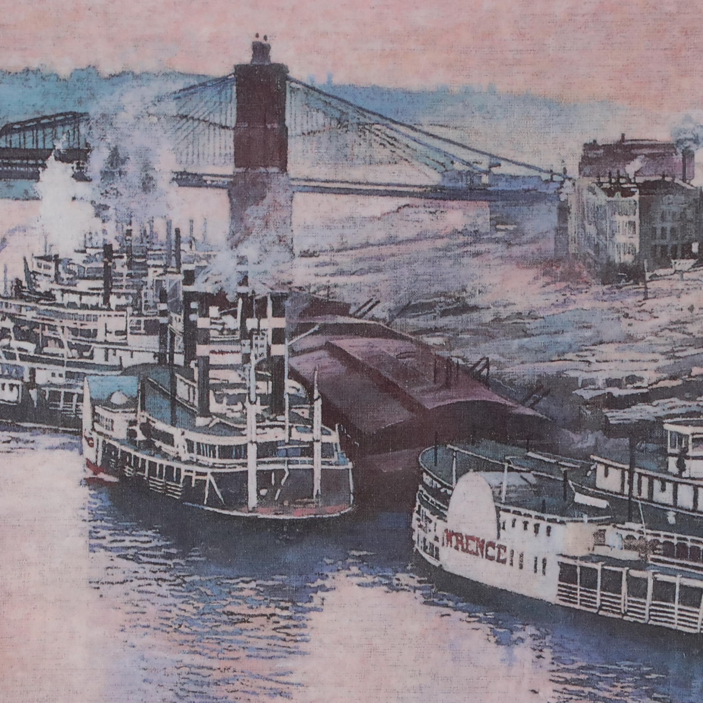 Offset Lithograph of Cincinnati Riverfront Scene | EBTH