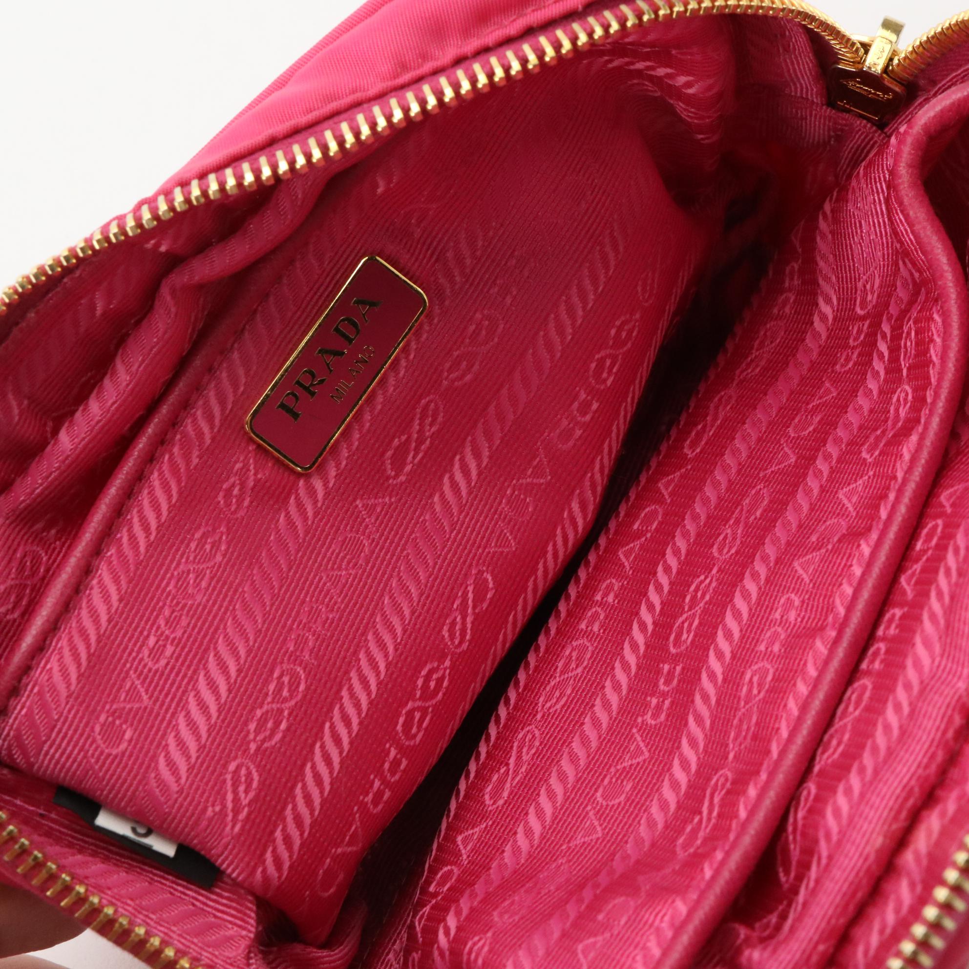 Prada Bow Crossbody Bag in Pink Tessuto Nylon and Saffiano Leather Trim ...
