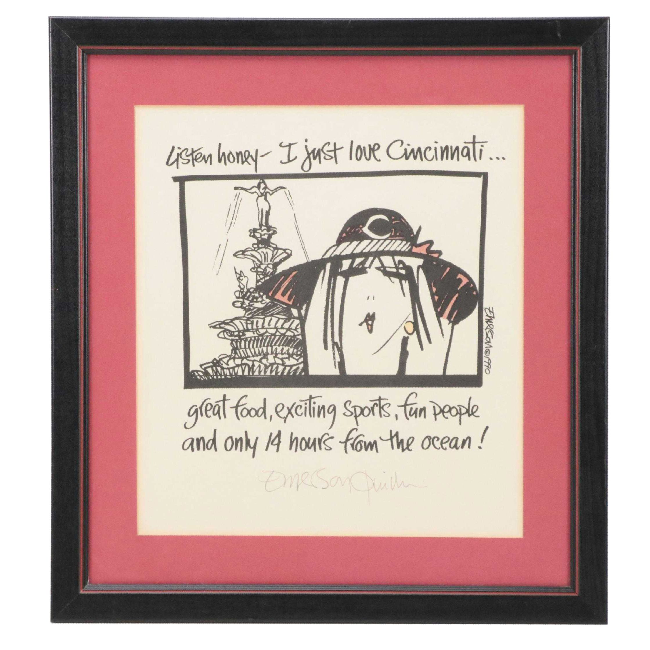 Emerson Quillin Lithograph "Listen Honey - I Just Love Cincinnati ...