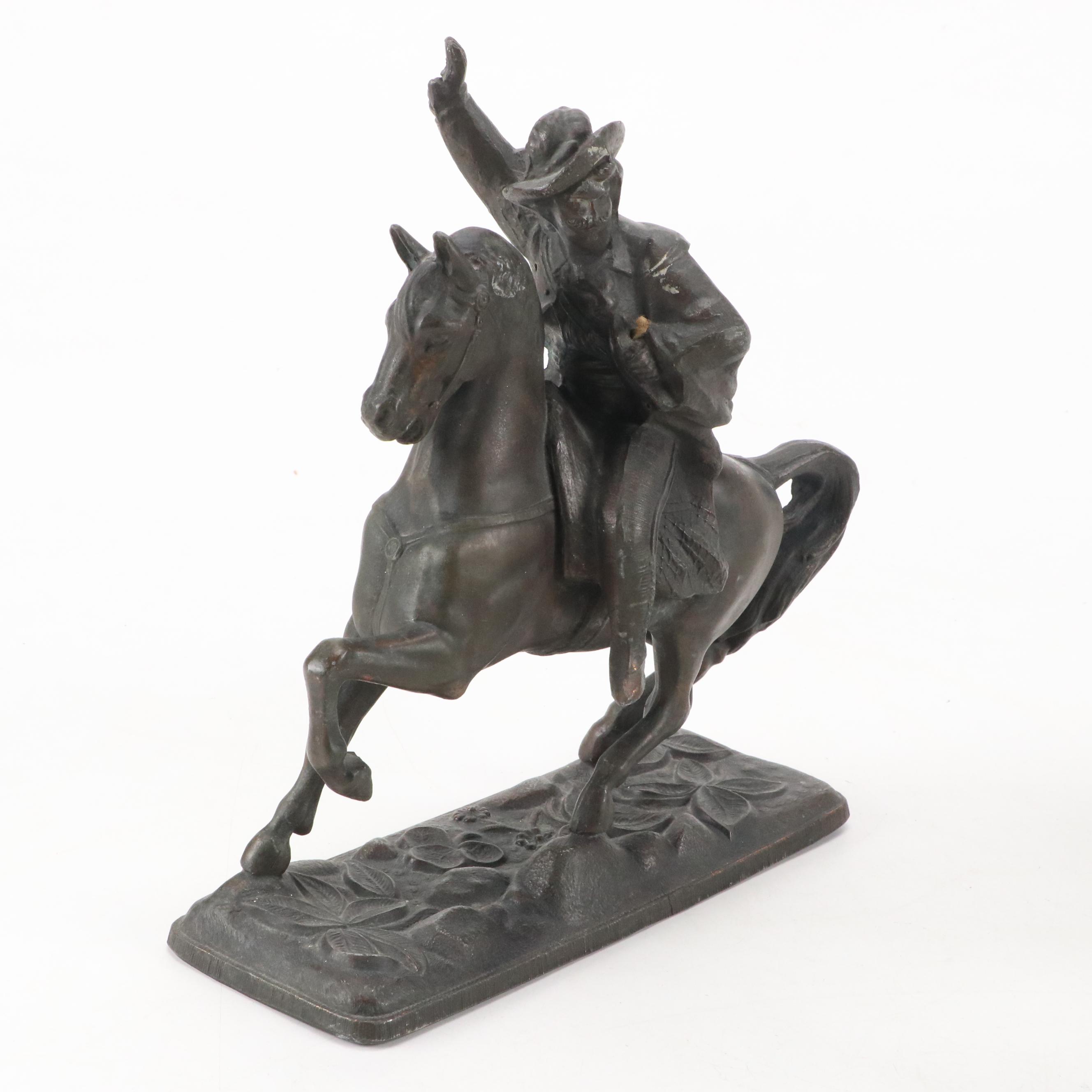 Metropolitan Mfg. Co. Cast Metal Sculpture Pair of Western Figures on ...