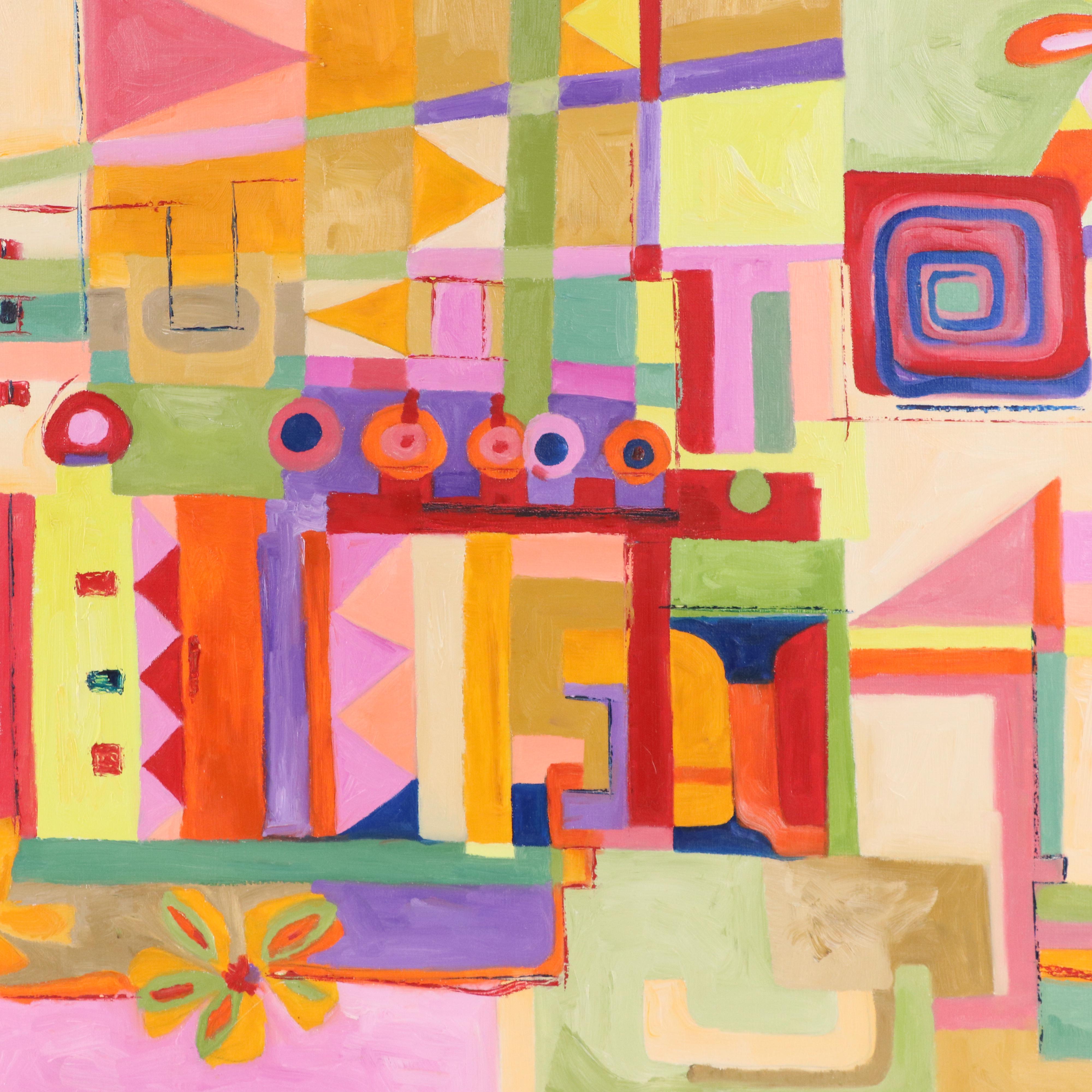 Phyllis Trager Hyman Abstract Oil Painting "Land Geometery," 2002 ...