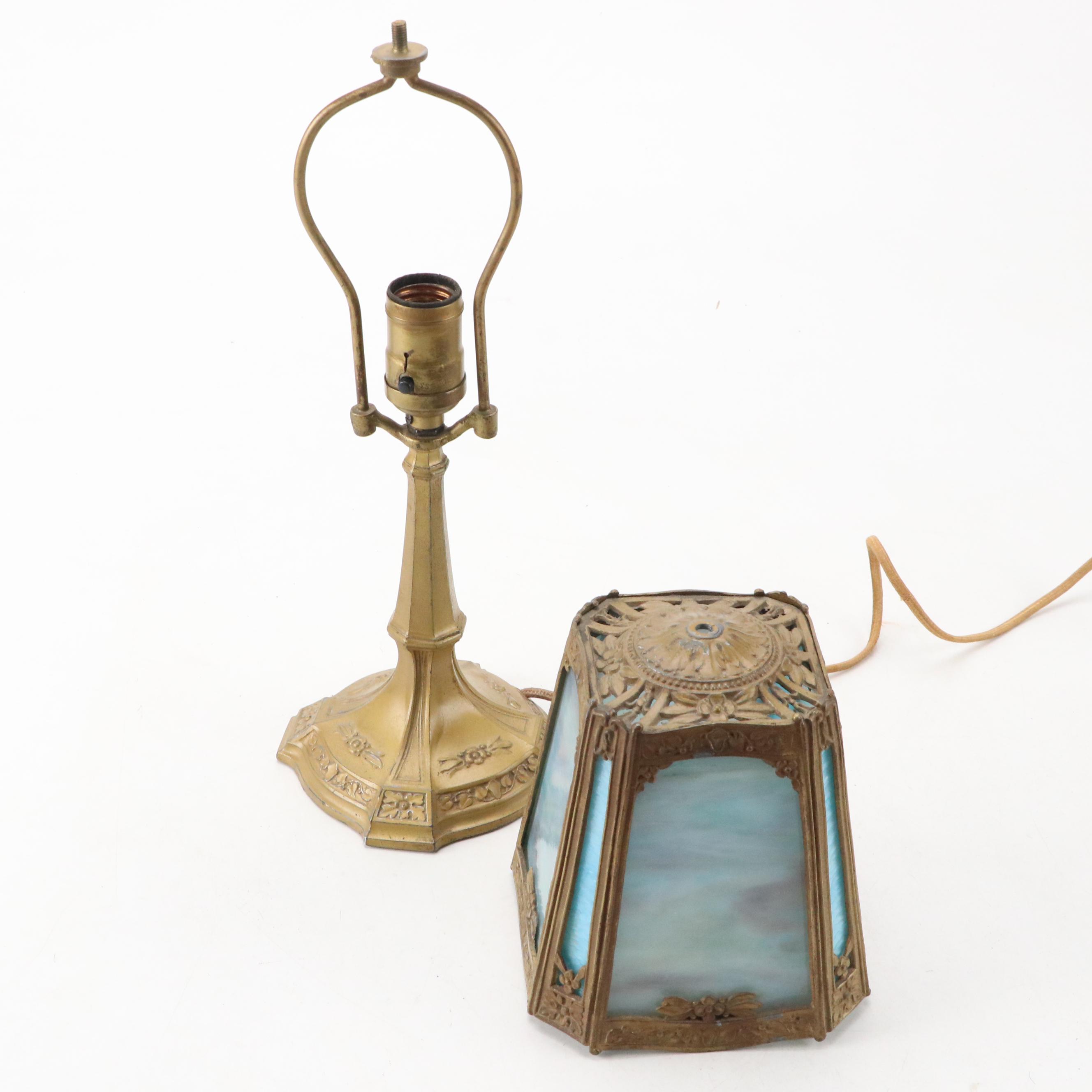 Art Nouveau Style Table Lamp with Octagonal Slag Glass Shade | EBTH