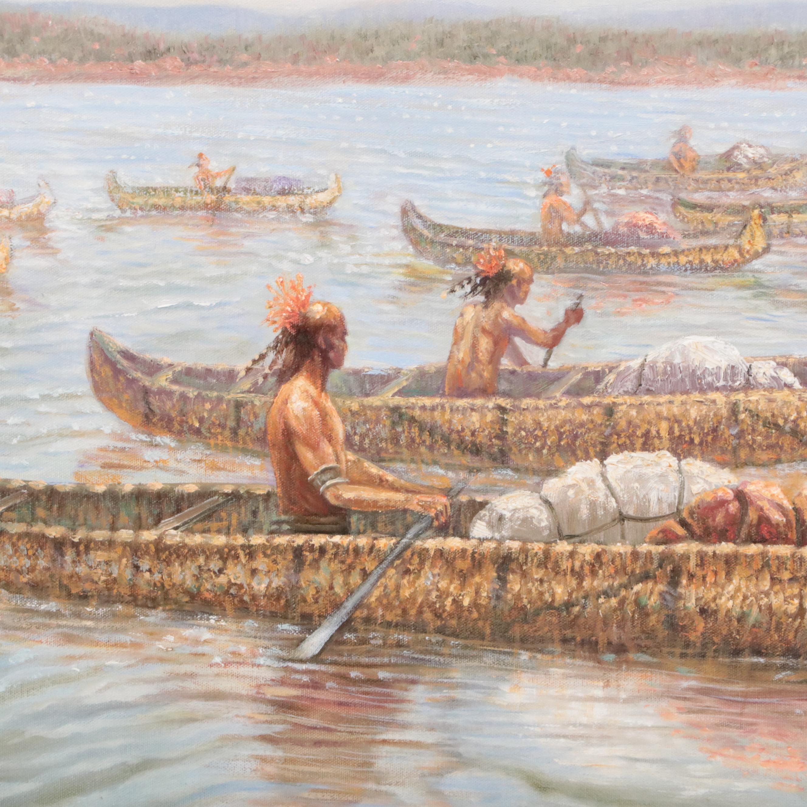 Gregory Perillo Western Genre Oil Painting "A View from S.I. to ...