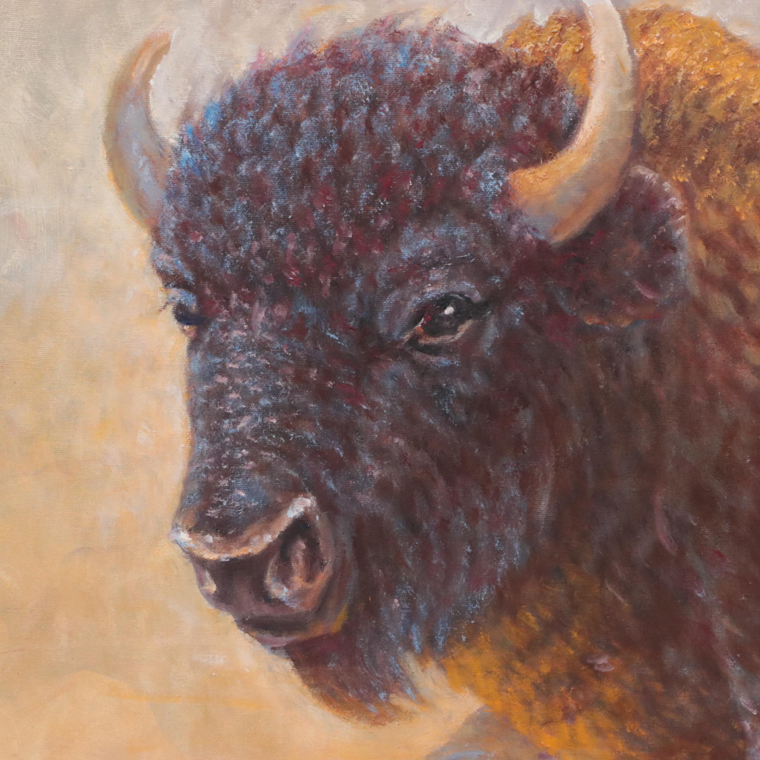 Gregory Perillo Western Oil Painting of a Bison, 21st Century | EBTH