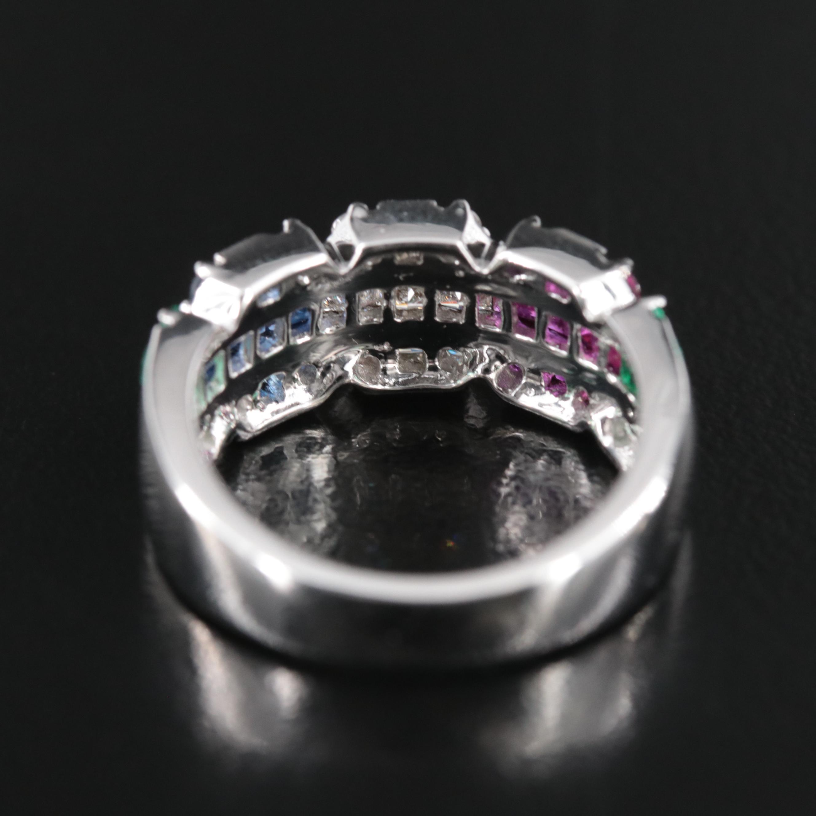 18K Ruby, Sapphire, Emerald and Diamond Tapered Ring | EBTH