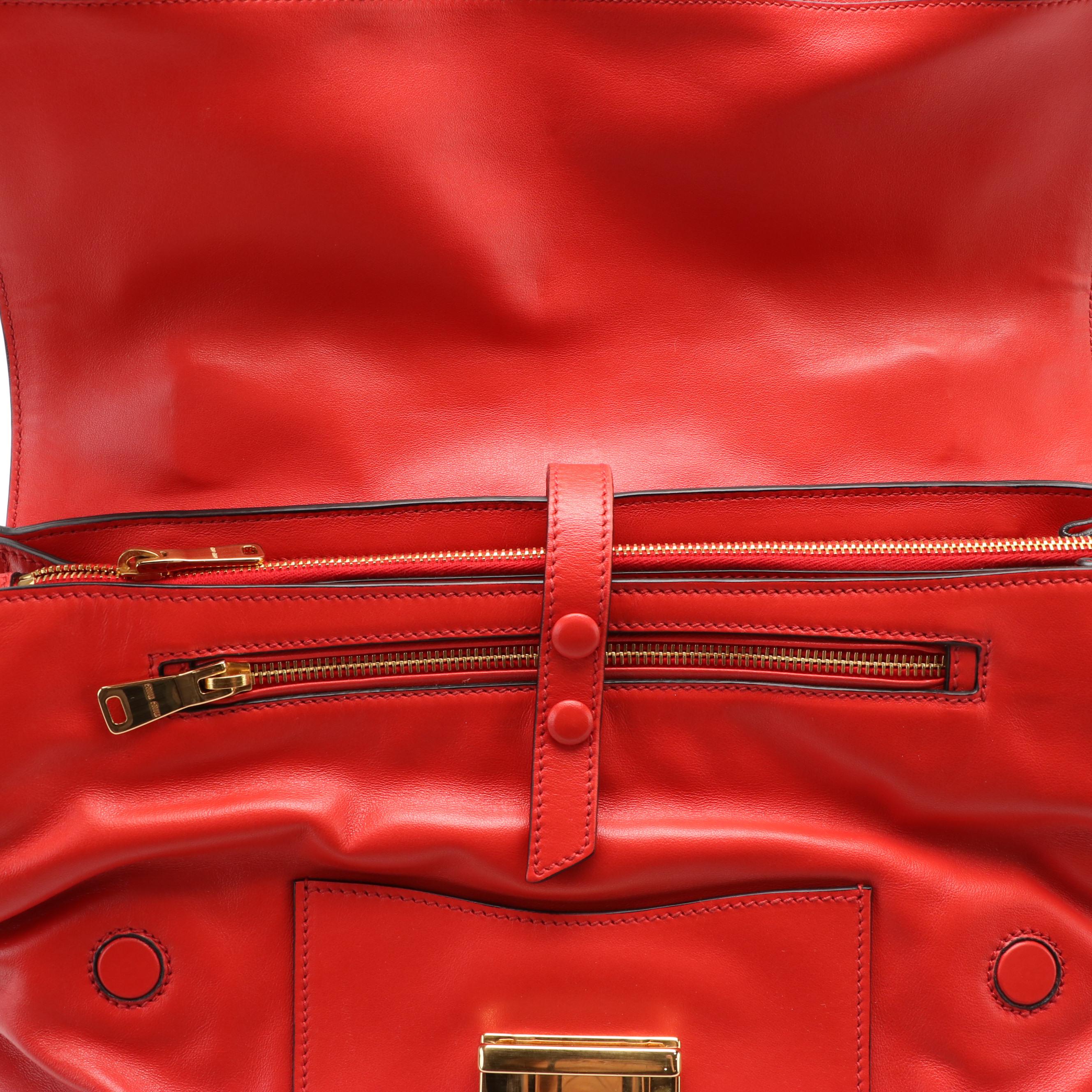 Miu Miu Fuoco Vitello Red Soft Calfskin Leather Two-Way Satchel Bag ...
