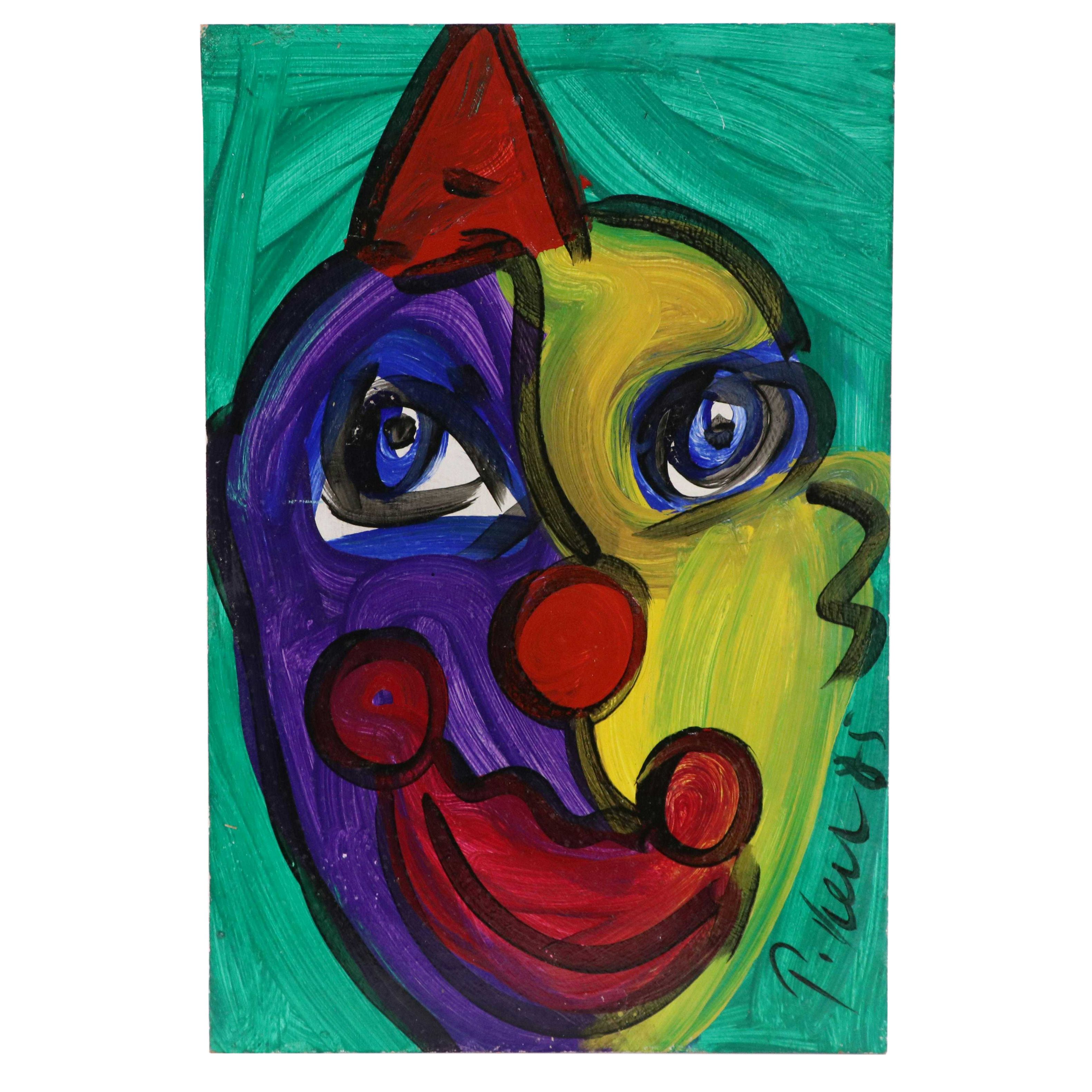 Peter Keil Abstract Clown Portrait Acrylic Painting, 1985 | EBTH