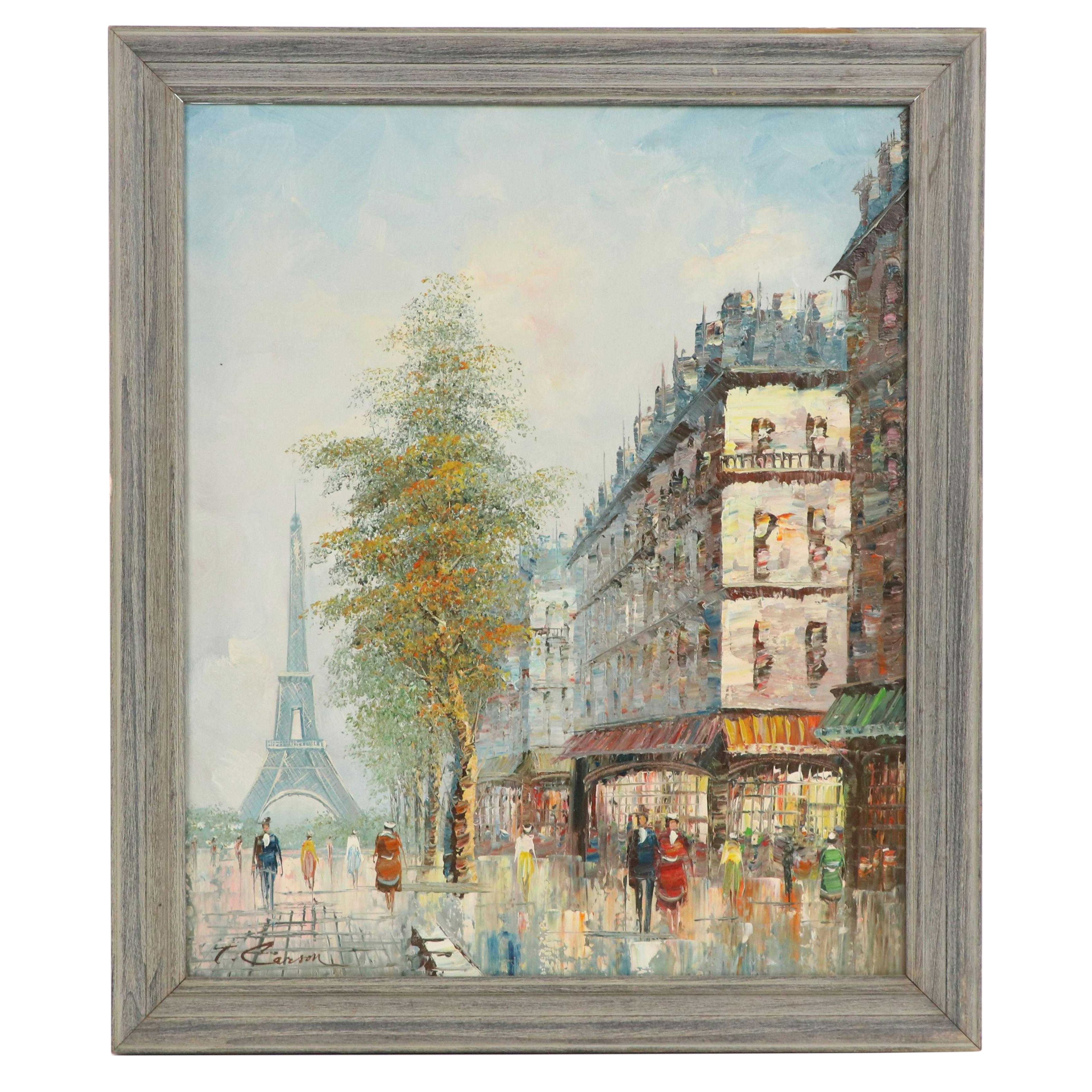 T. Carson Impressionist Style Parisian Cityscape Oil Painting, Late ...